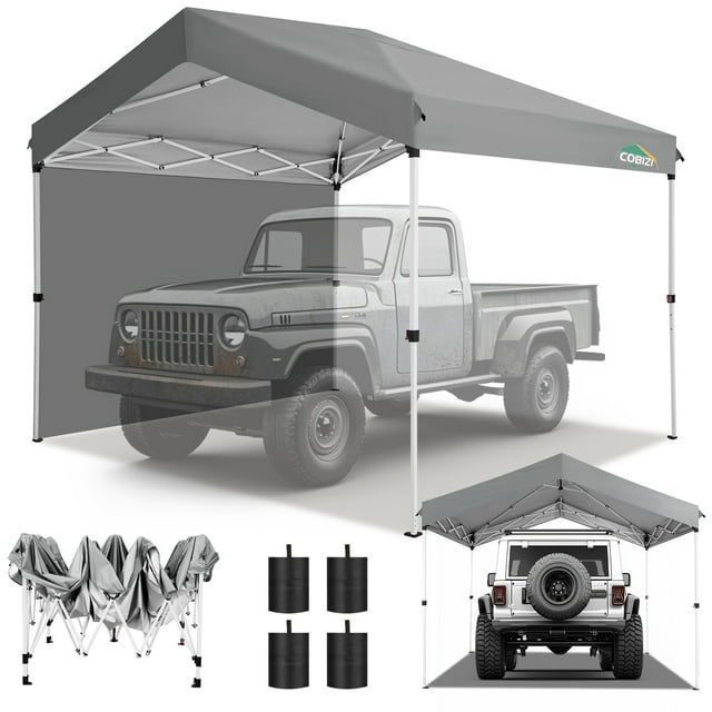 COBIZI Carport 10x10 Pop up Canopy with 1-Button Push Center Lock ...