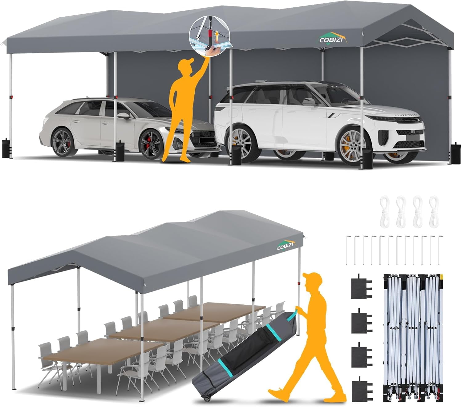 COBIZI Carport 10x30 Pop up Canopy with 1-Button Push Center Lock ...