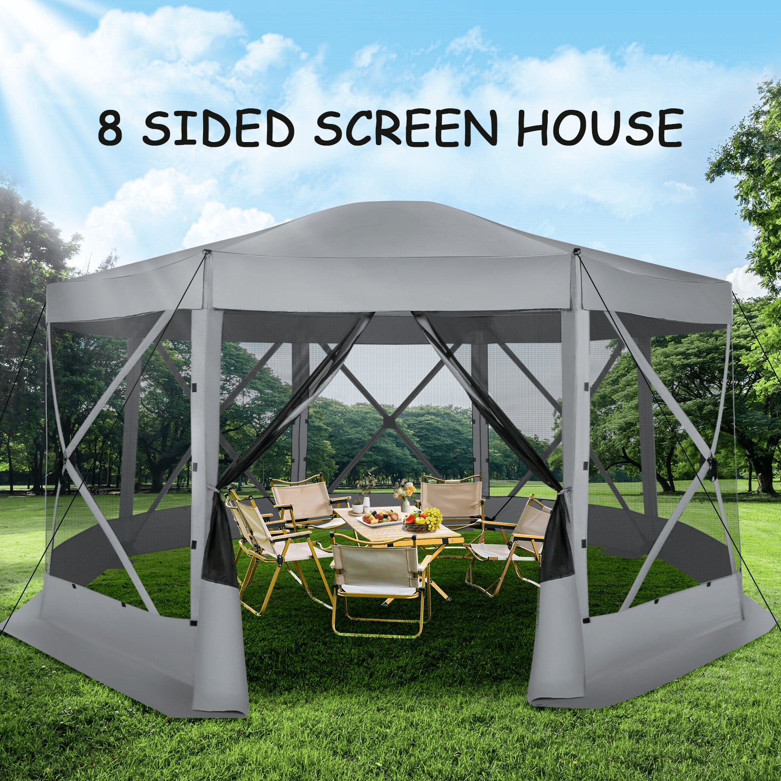 COBIZI Extra Large Gazebo 15x15 Pop-Up Canopy Tent with Mosquito ...