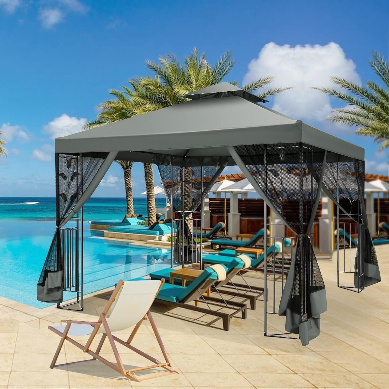 COBIZI 10x10 Outdoor Gazebo with Mosquito Netting, Sturdy Metal Frame ...