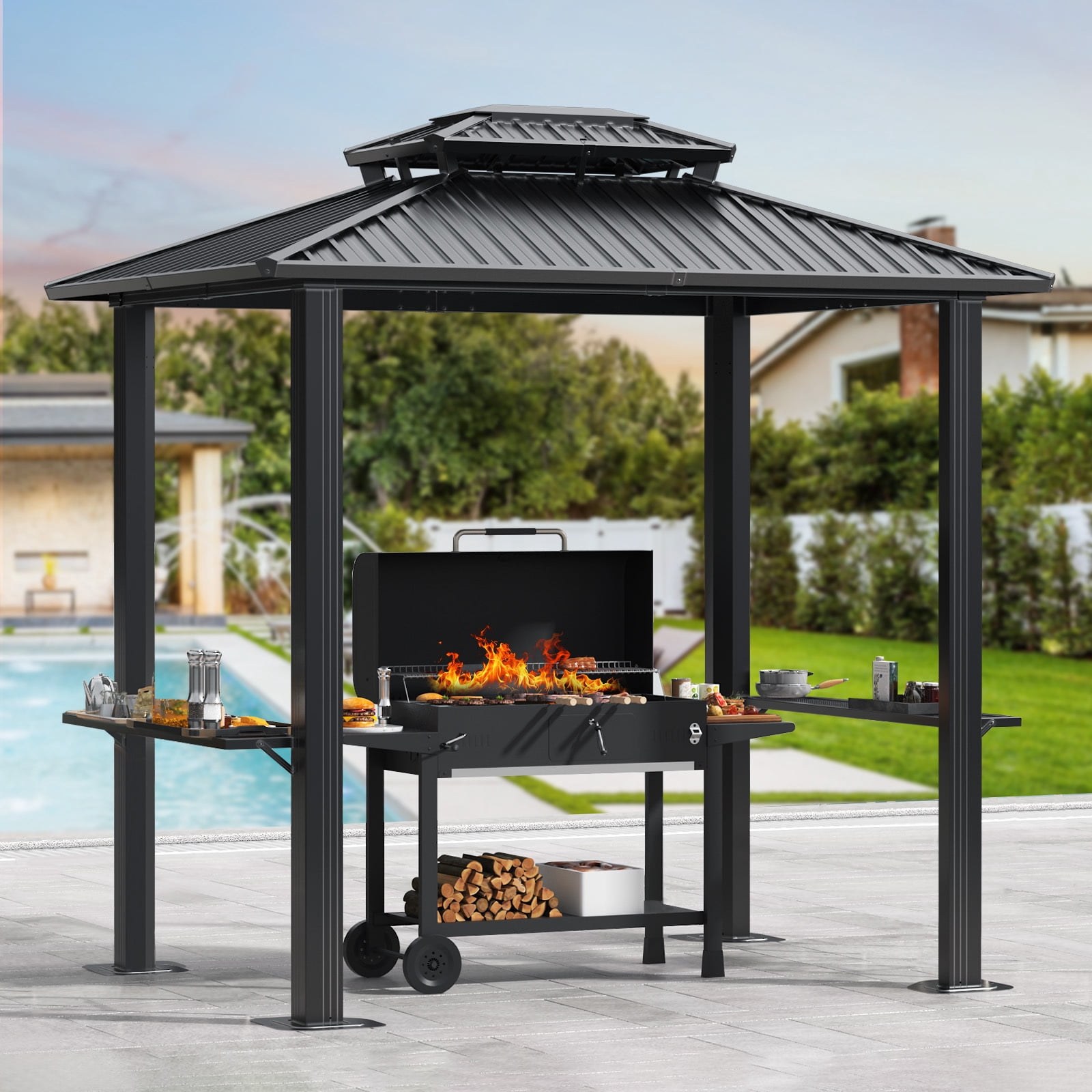 COBIZI 10x10 Patio Gazebo with Netting, Heavy Duty Steel Frame, Double ...