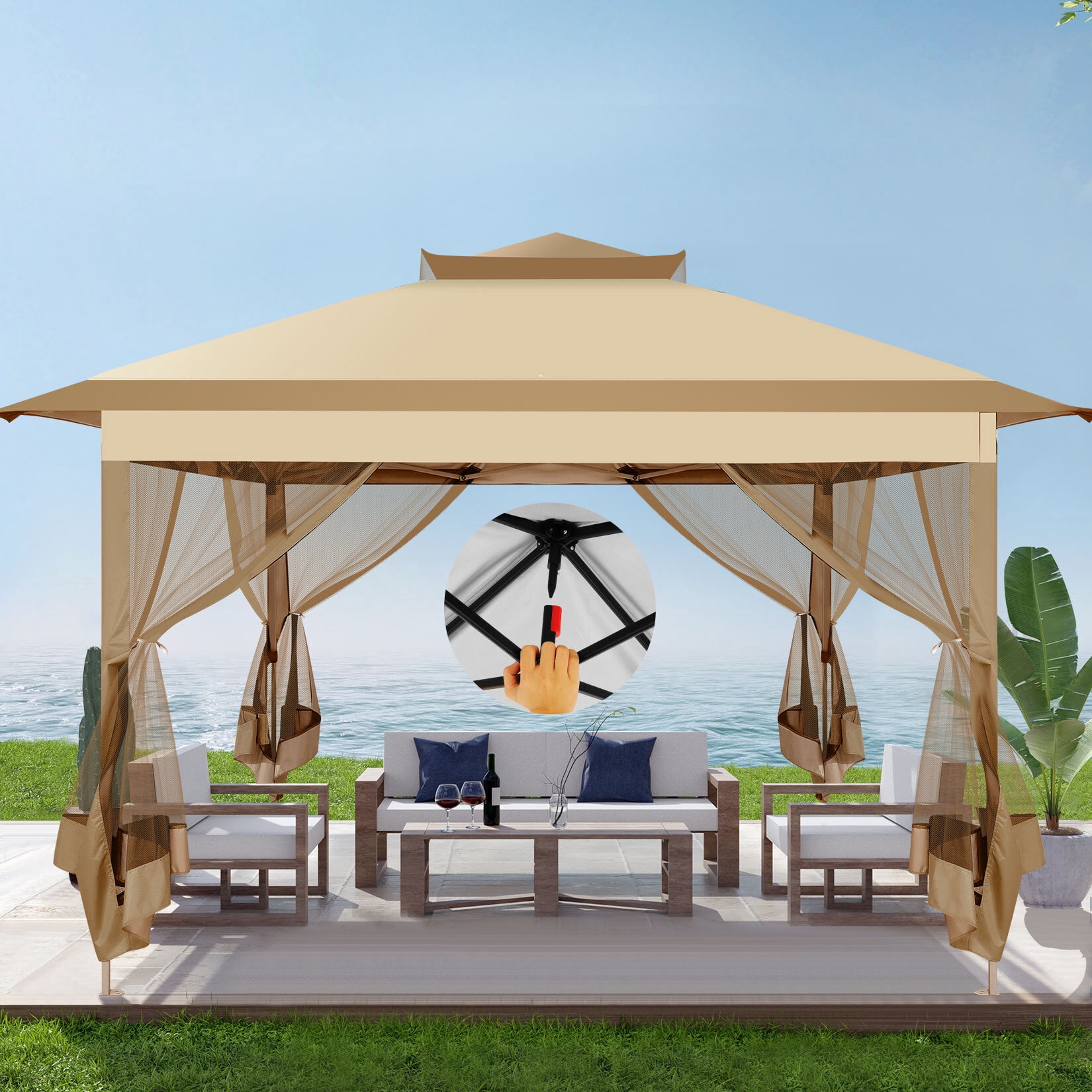 COBIZI Outdoor Canopy Gazebo 11x11 Pop up Gazebo Patio Gazebo with 4 ...