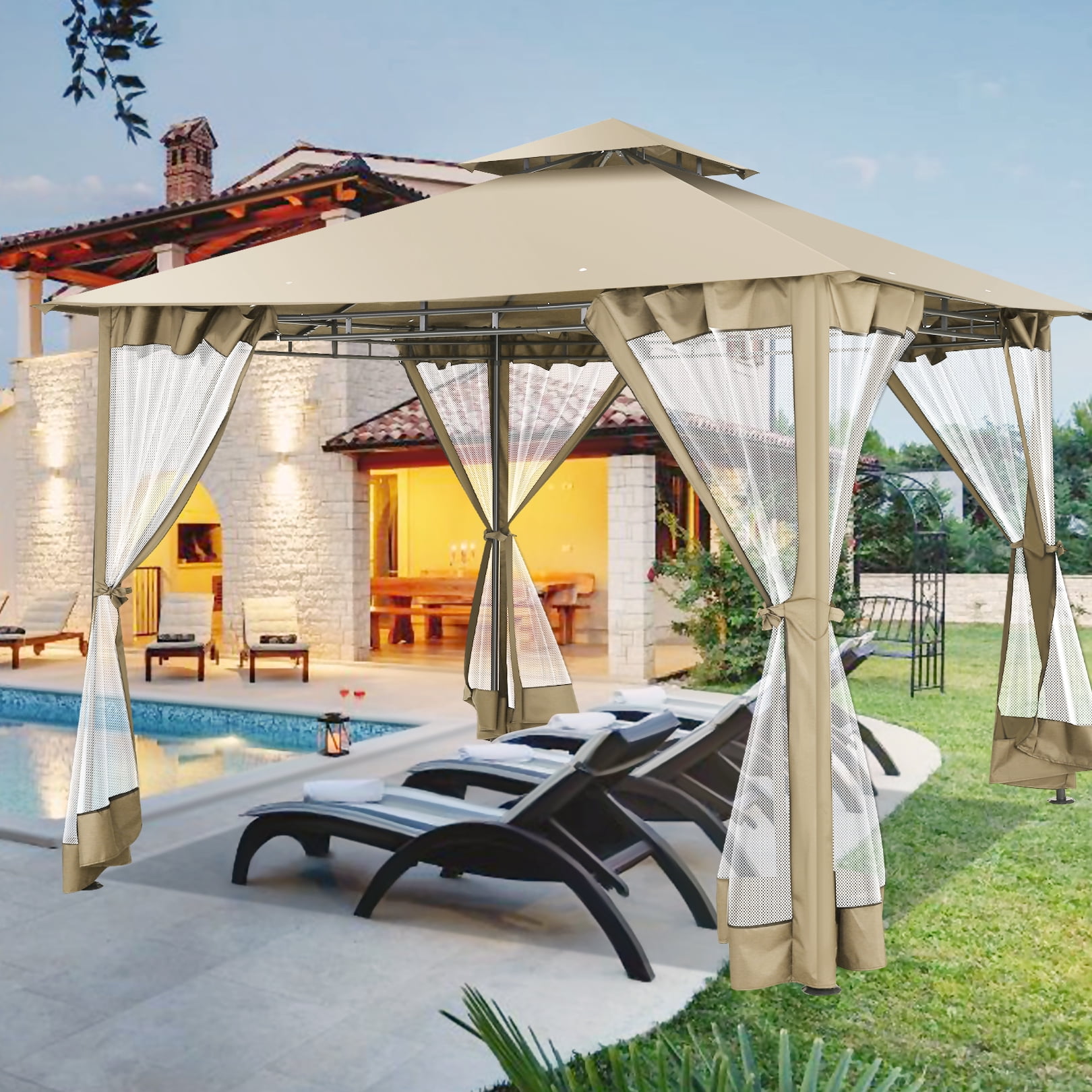 COBIZI Outdoor Gazebo,10x10 Patio Canopy with Mosquito Netting,Shade ...