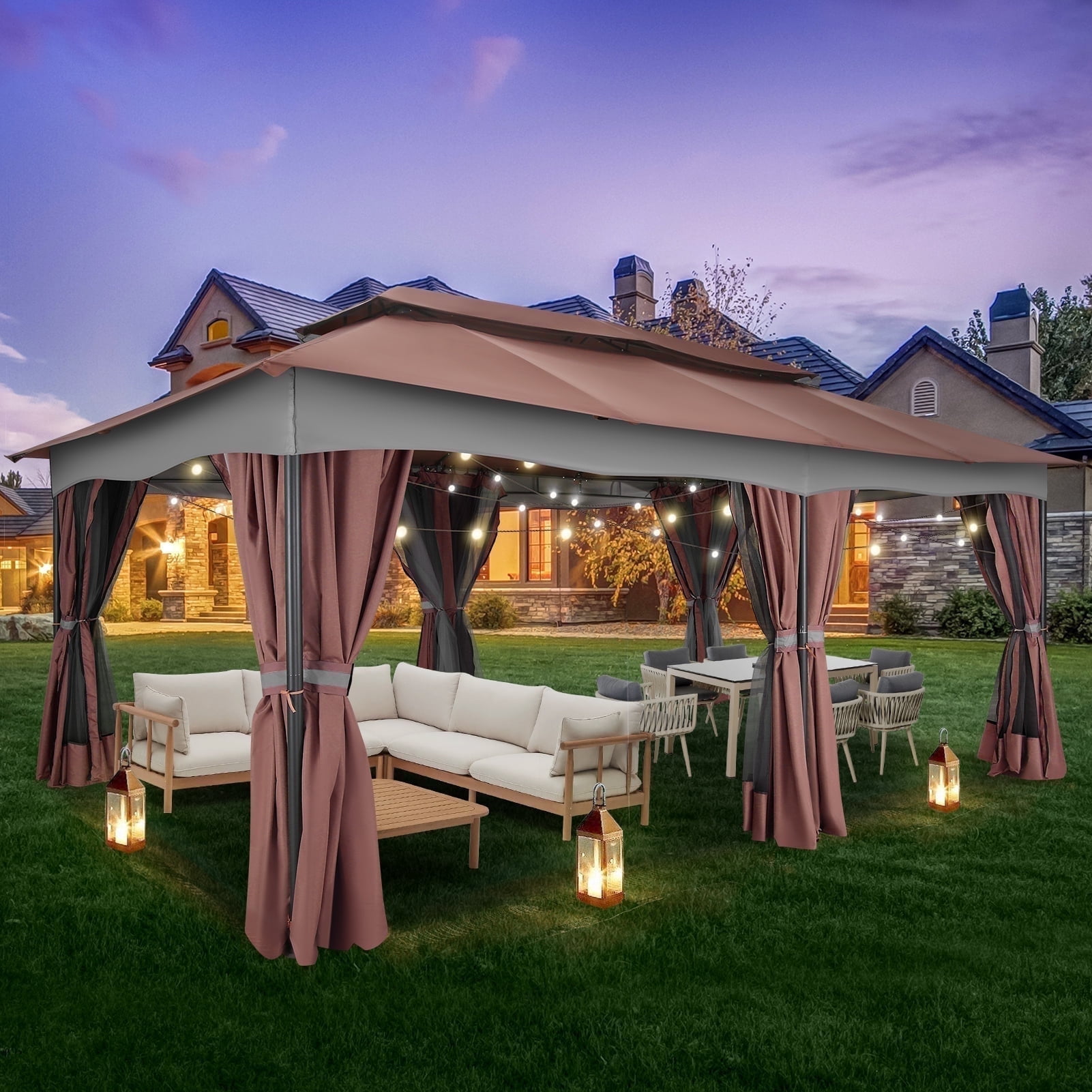 Hoteel 12x20 Outdoor Gazebo for Deck & Porch with Netting, Curtains ...