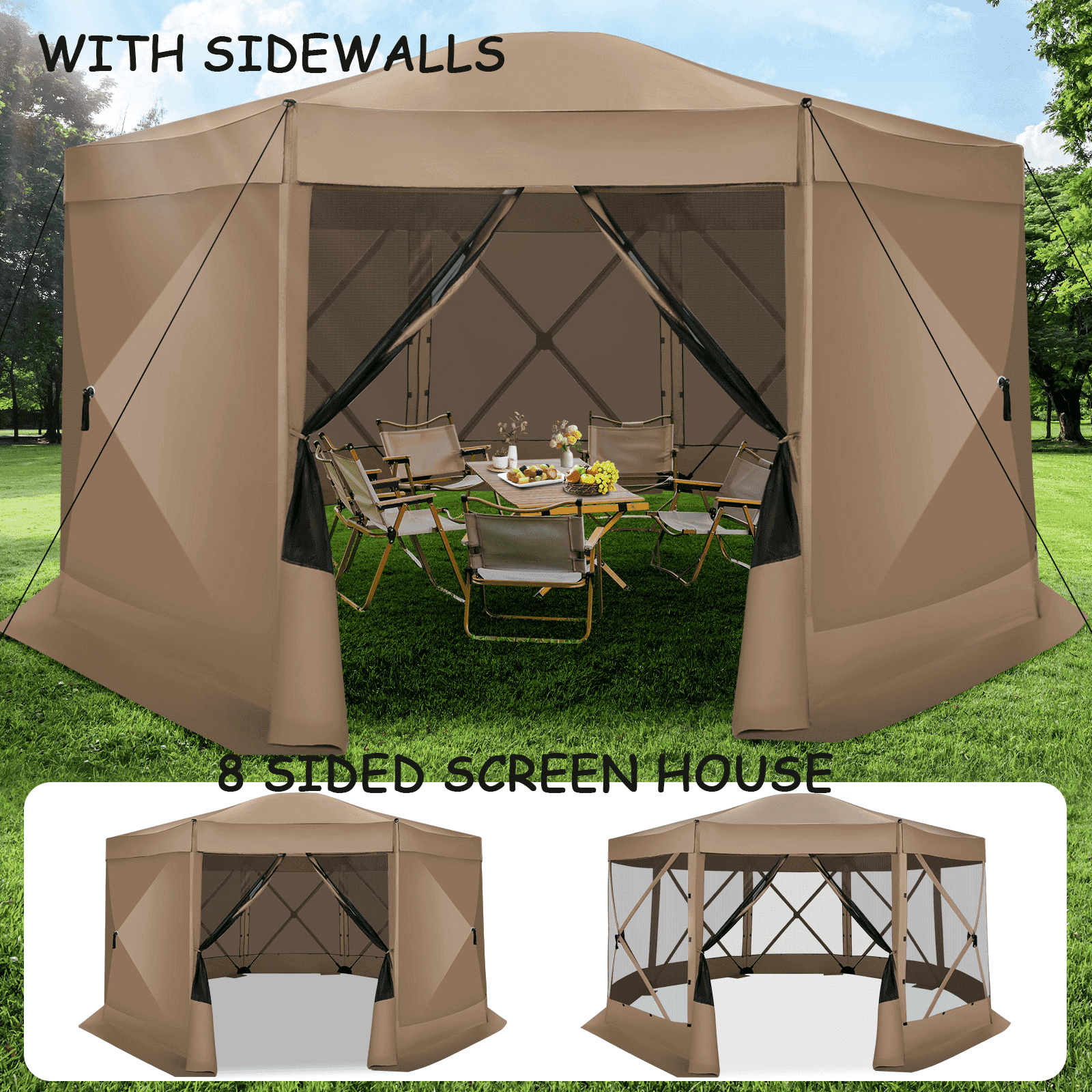 COBIZI Pop up Gazebo 15x15 Screen Tent for Camping, Outdoor Screened ...