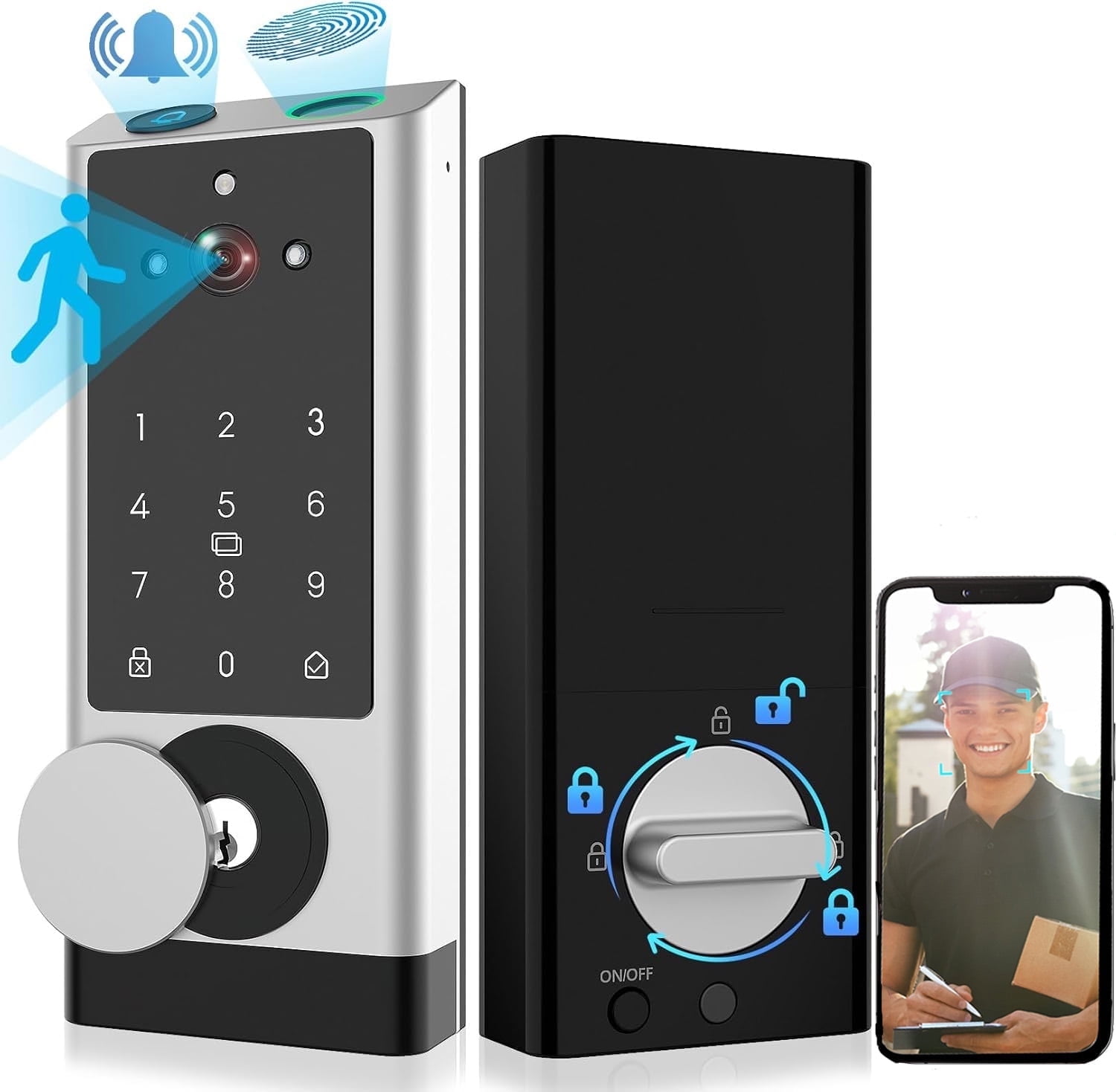 COBIZI Smart Lock with WiFi, 3-in-1 Camera+Doorbell+Fingerprint Keyless ...