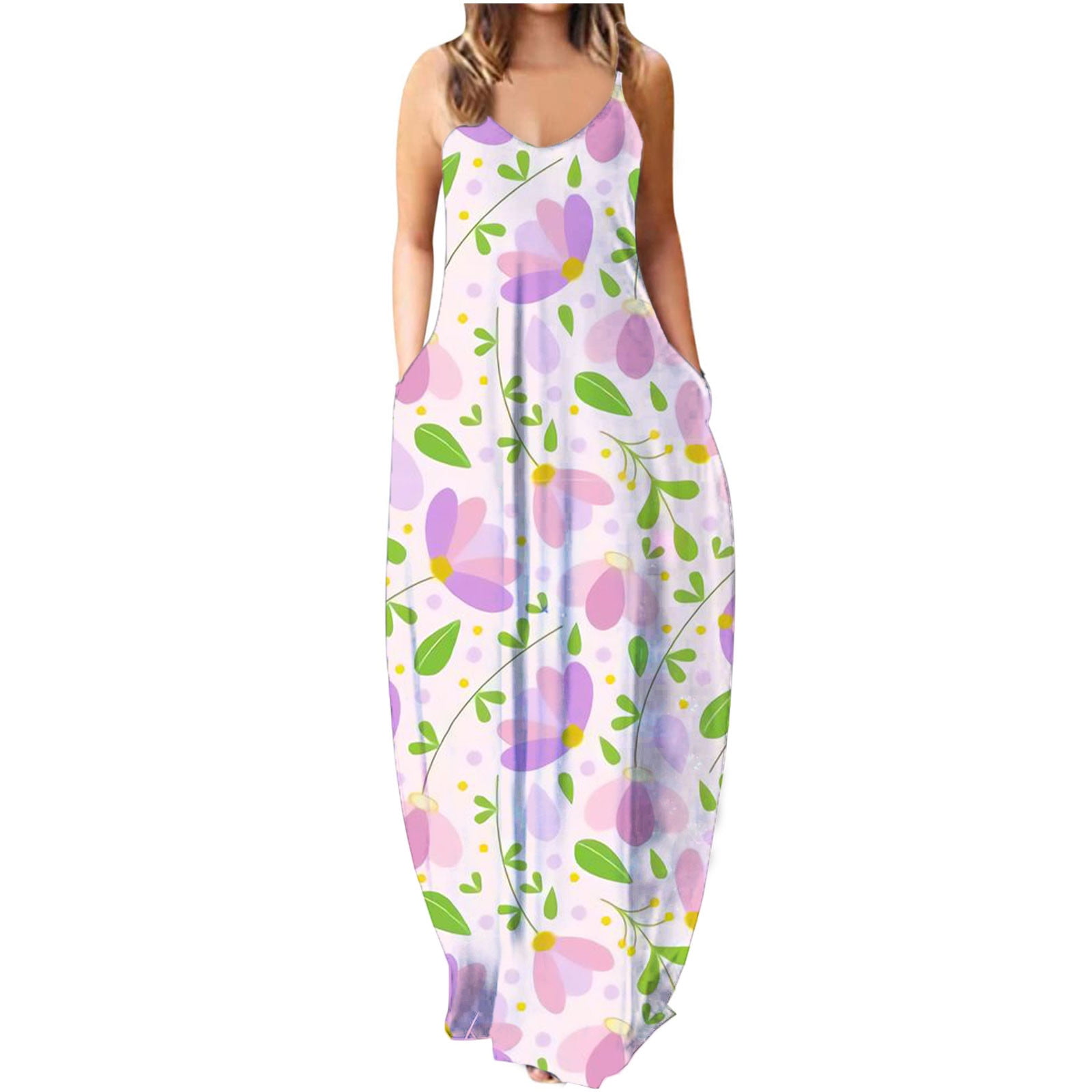 Cobkk Floral Dress Long In Clearance Women Fashion Sling Mid Waist V