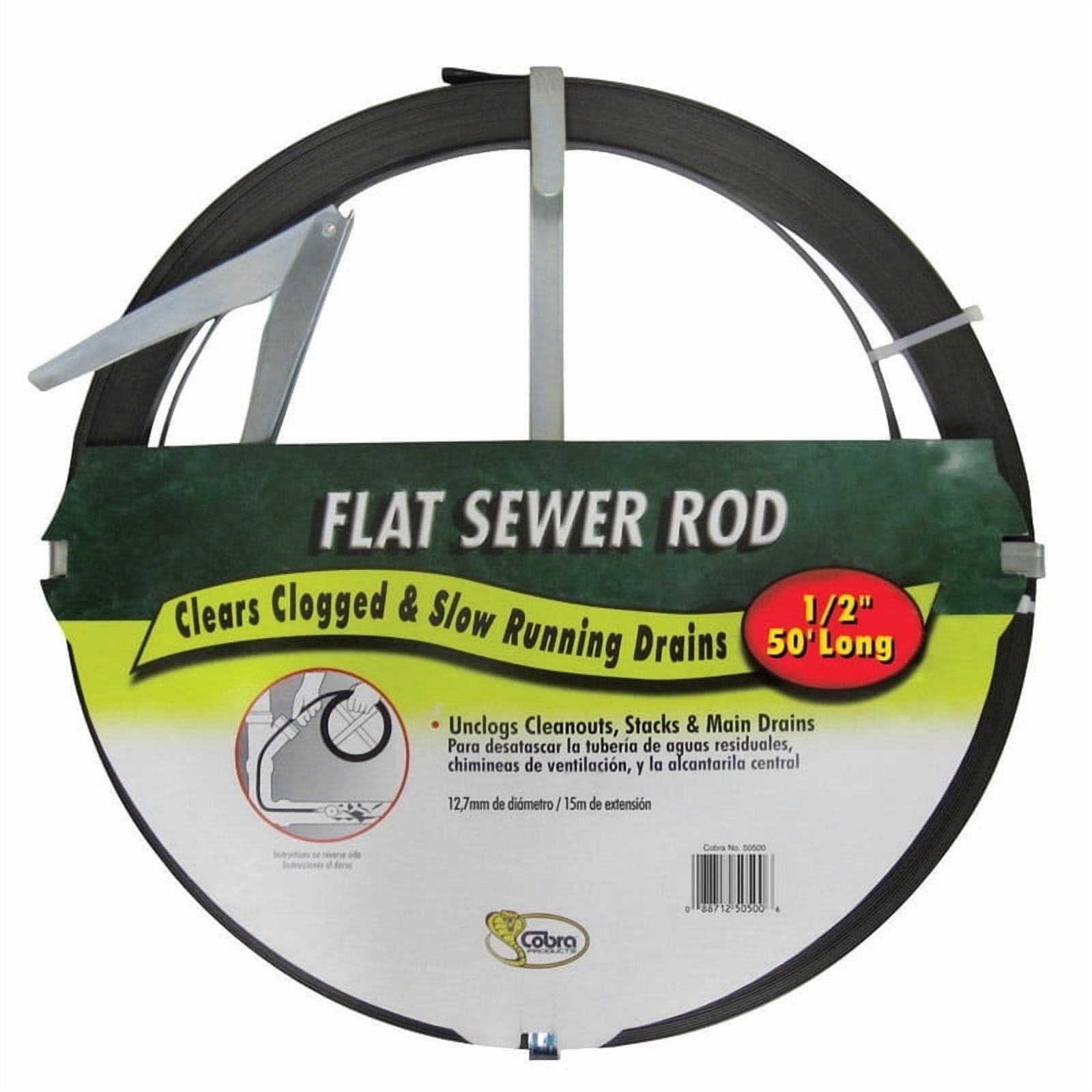 COBRA PRODUCTS CO 50500 Drain Removal Tool, Flat Sewer Rod Plumber, 1 ...