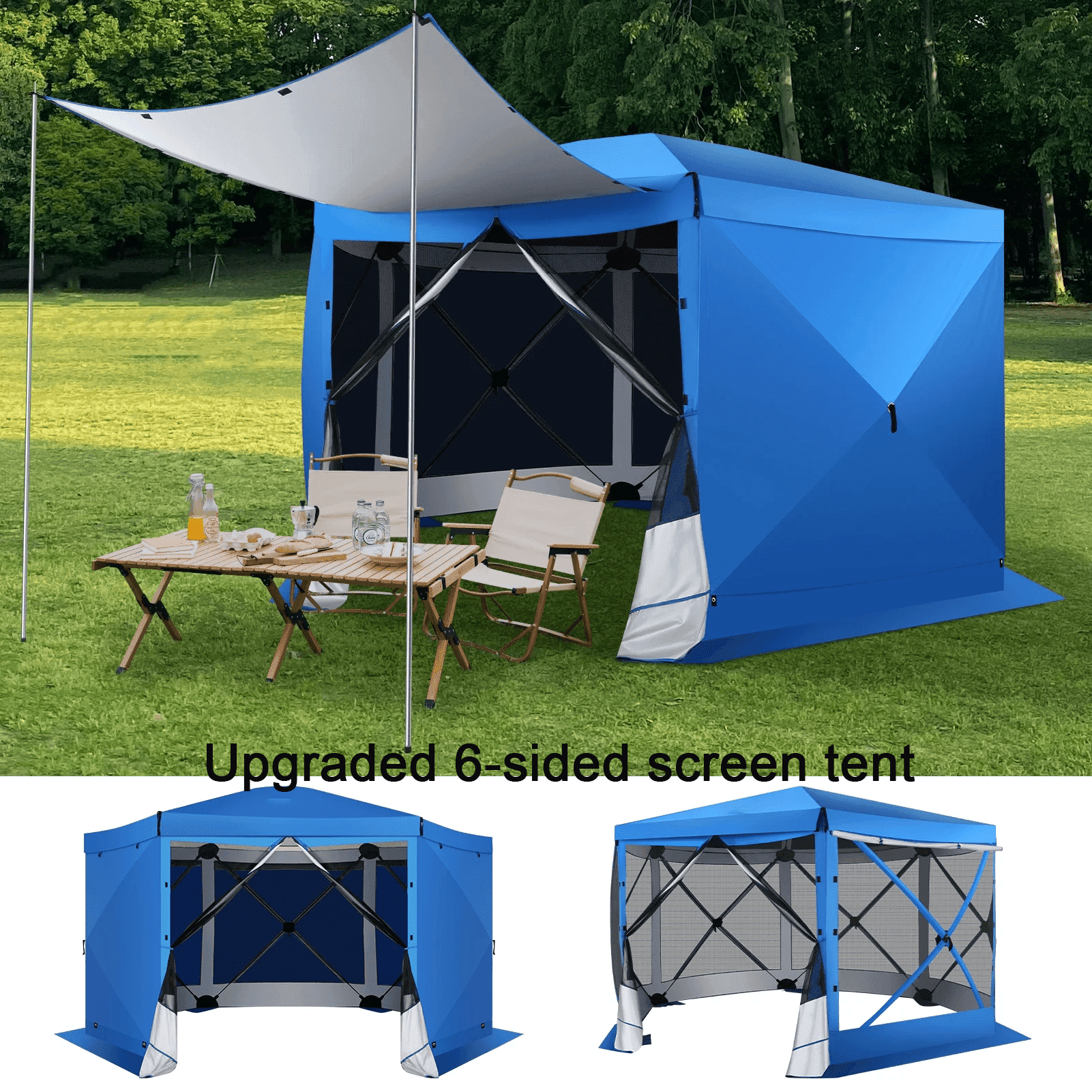 COBIZI 12x12ft Pop up Gazebo Screen House Tent for Camping, 6-Sided ...