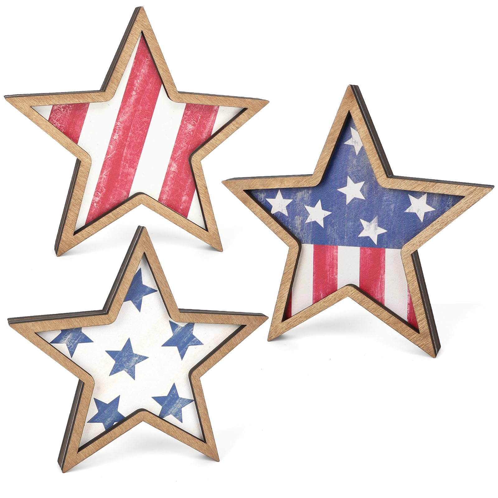 COCHIE 4th of July HMF23 Decorations Wooden Stars, Patriotic Memorial ...