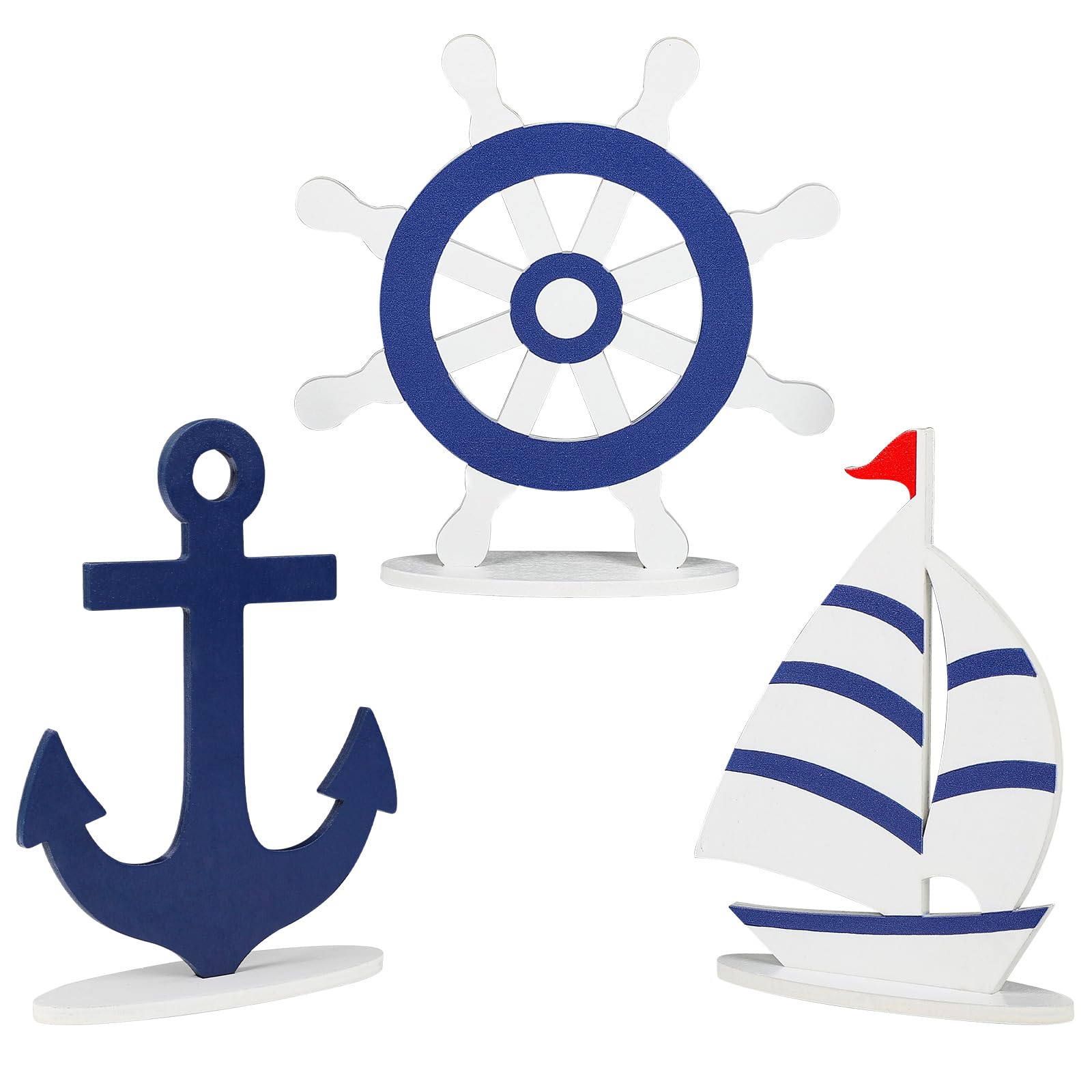 COCHIE Wooden Anchor Nautical Decorations Set of 3, Double-Sided Summer ...