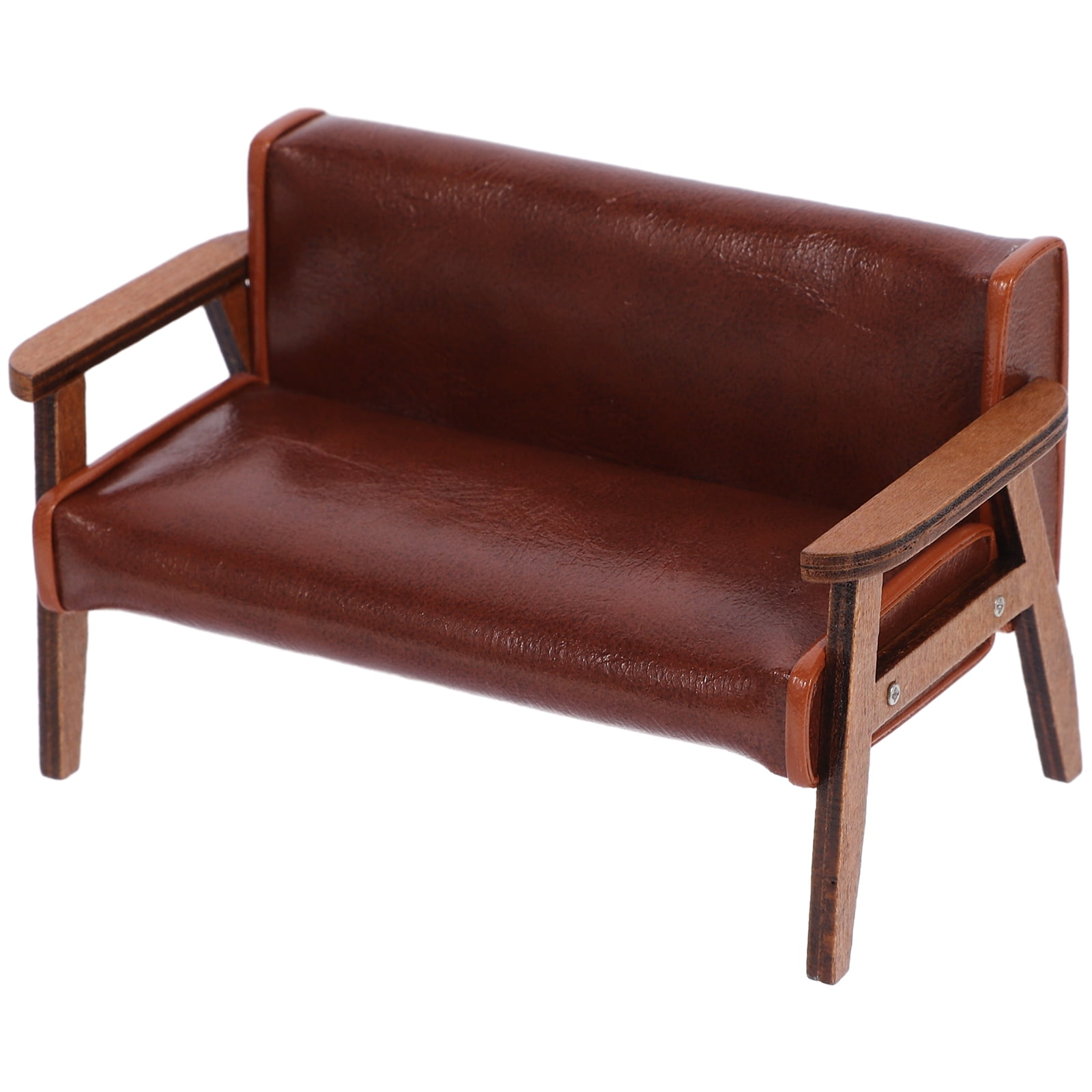 Adorable Miniature Sofa Chair for Doll House Light Brown Wood and PU ...