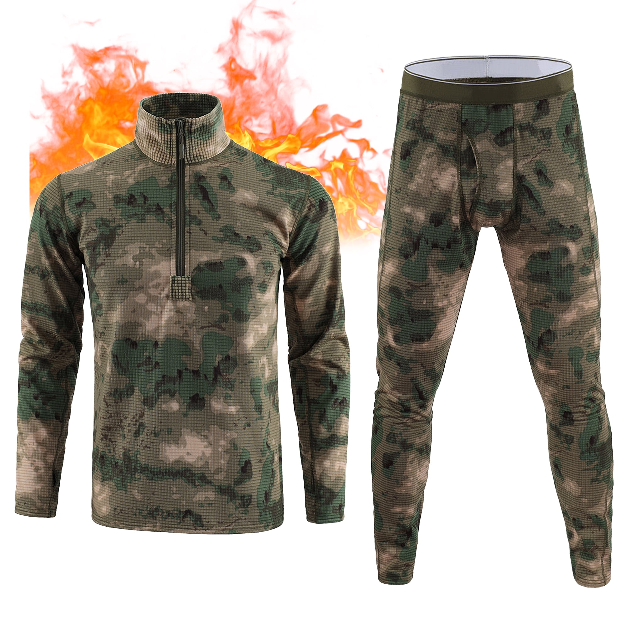COCICA Men's Hunting Base Layers, Thermal Fleece Lined Top & Bottom Set ...