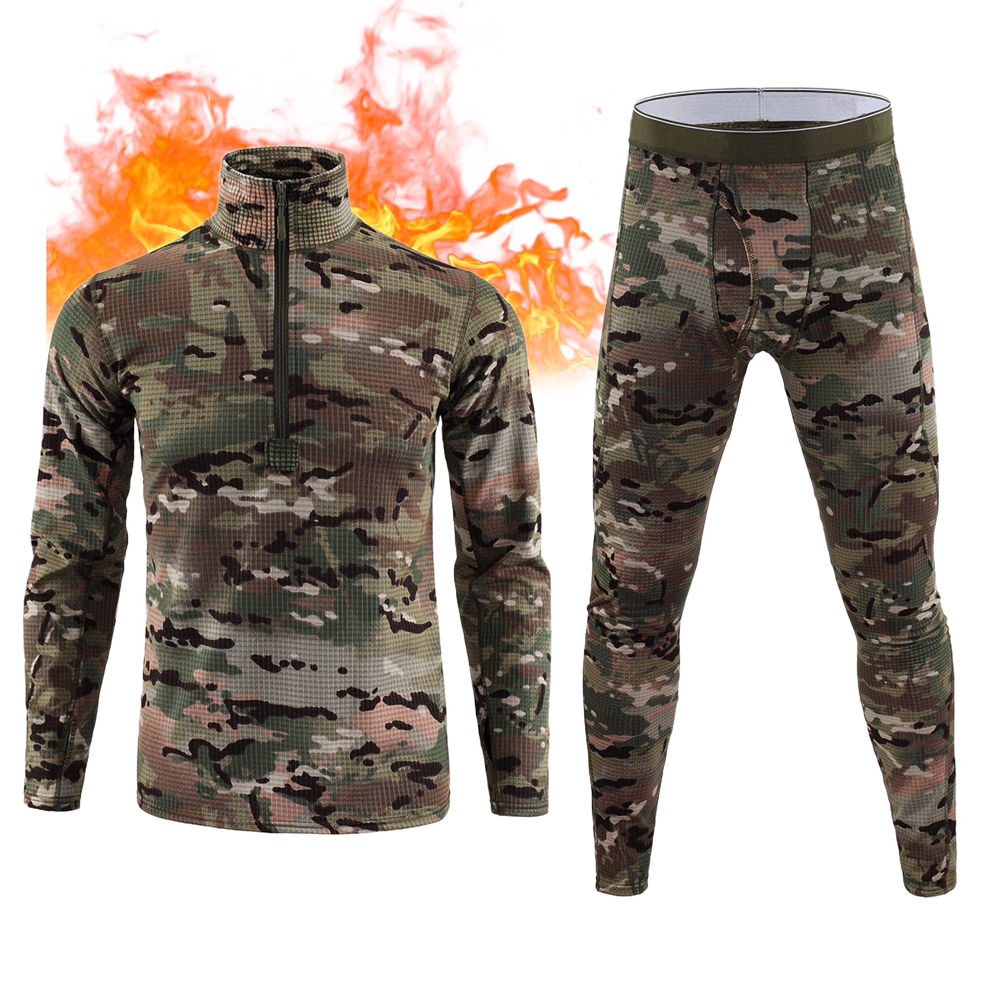 COCICA Men's Hunting Base Layers, Thermal Fleece Lined Top & Bottom Set ...