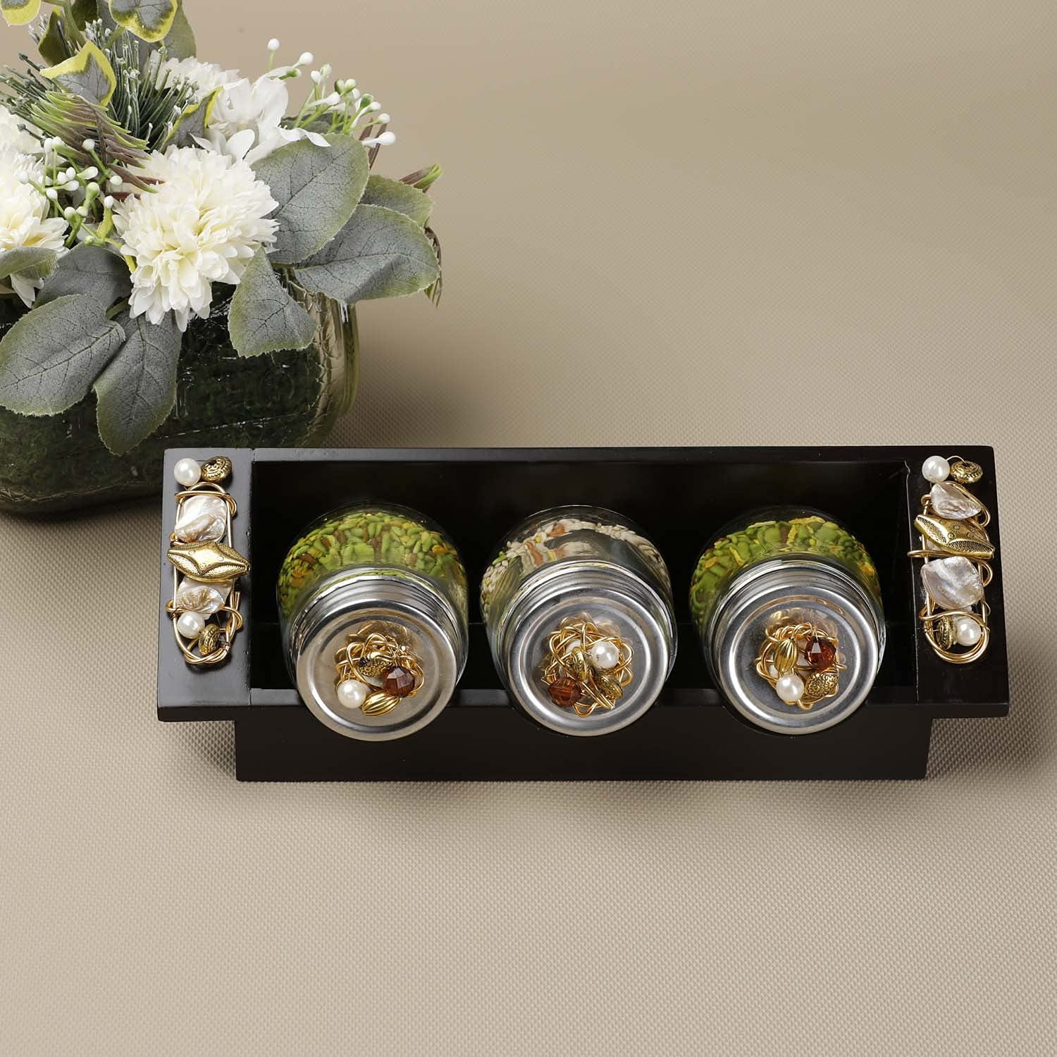 COCKTAIL Wooden Dual Positioning 3 Glass Jars Set with Airtight Lid ...