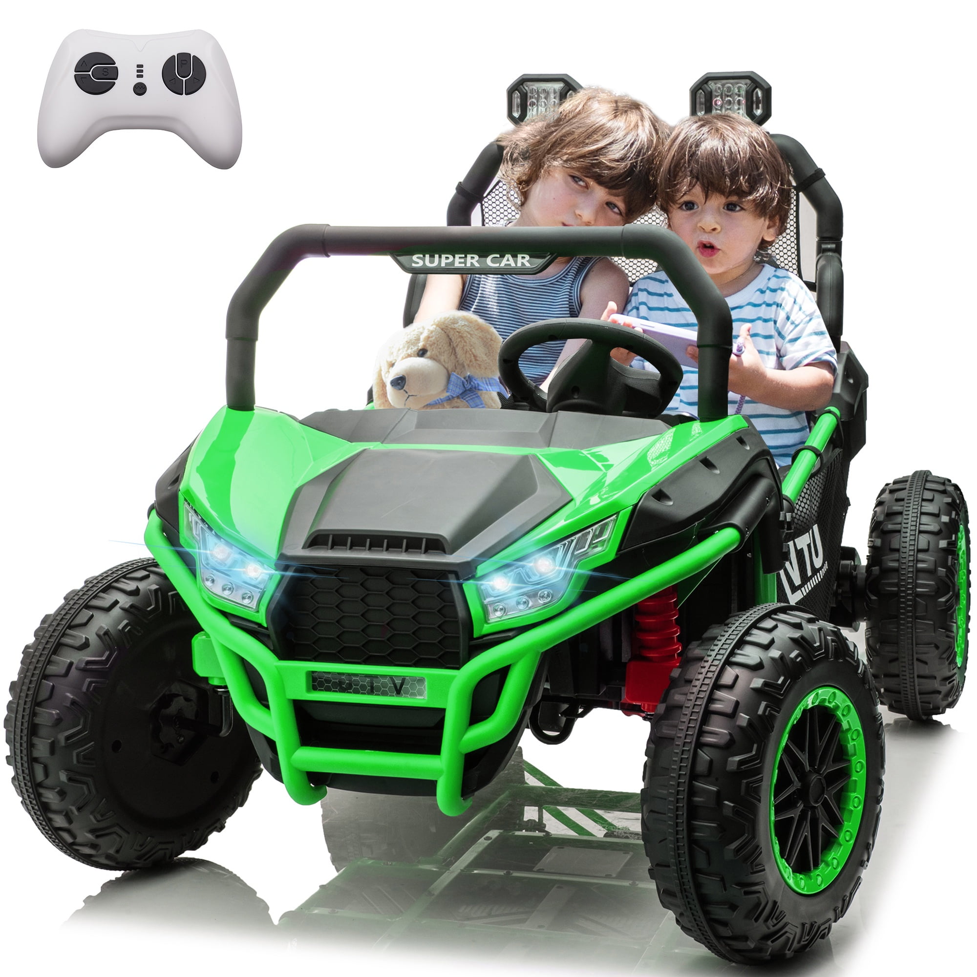 COCLUB 24V 7AH Powered Ride On Cars 2 Seat Truck with Remote Control, LED Light, MP3 Player ...