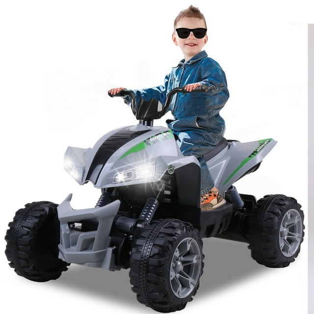 COCLUB 24V Kids Ride on ATV, 4 Wheeler with 80W Motor, LED, MP3, Bluetooth, 3-8 Years, Gray ...