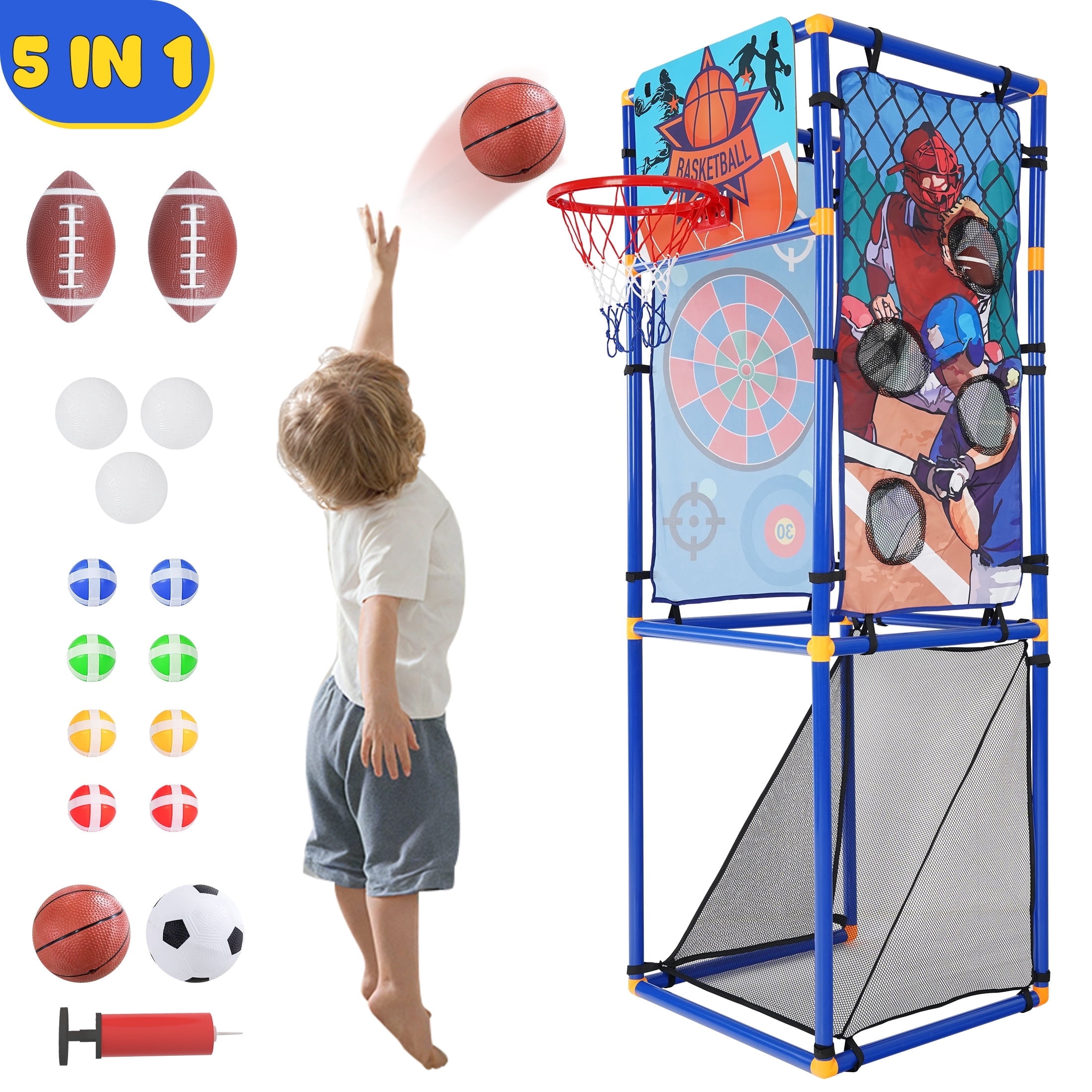 Arcade Basketball Game Set for Kids, 5 in 1 Kids Sports Playset, Soccer ...