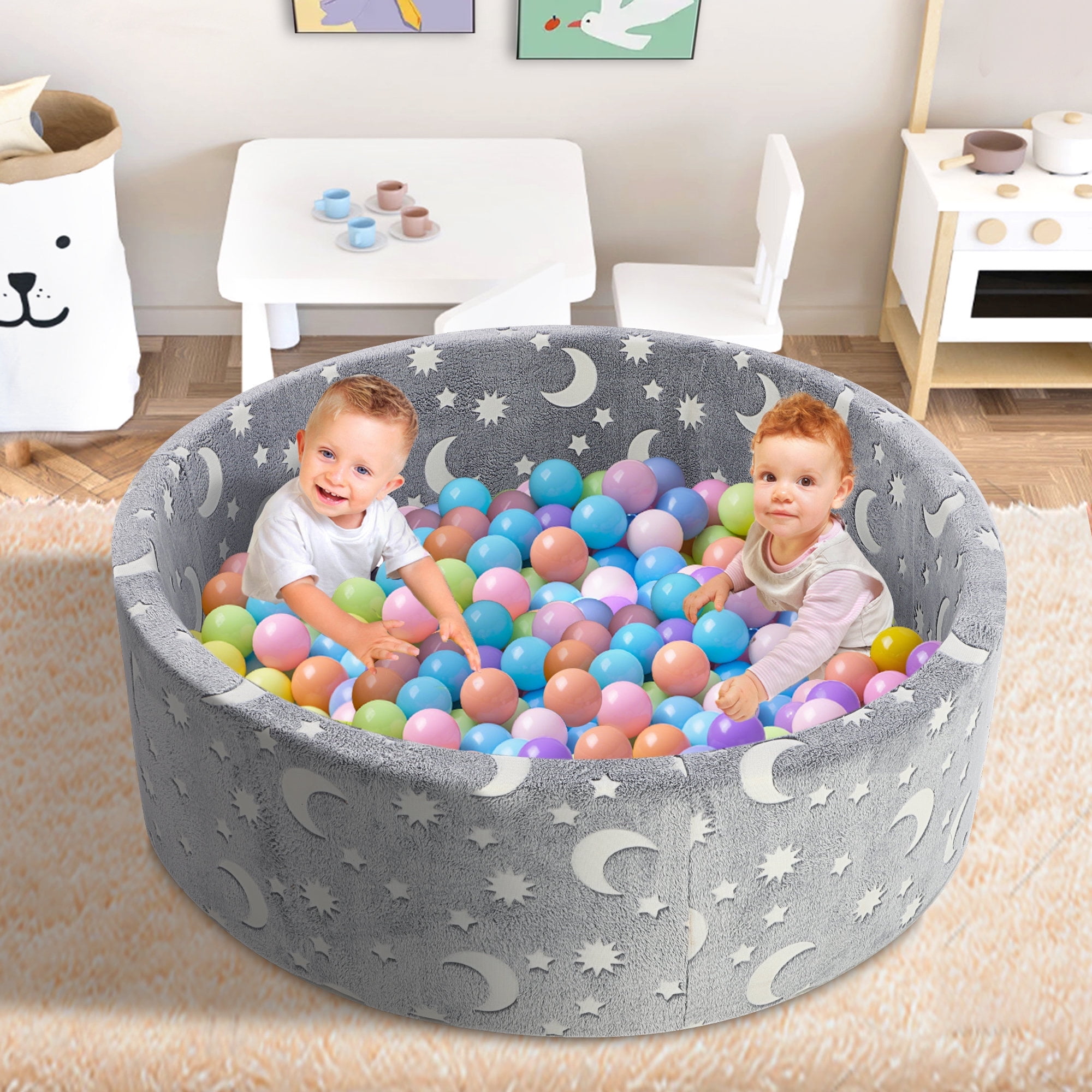 COCLUB Foam Ball Pit 47.2"X 13.8" Star Glow Kids Ball Pit Large Ball ...
