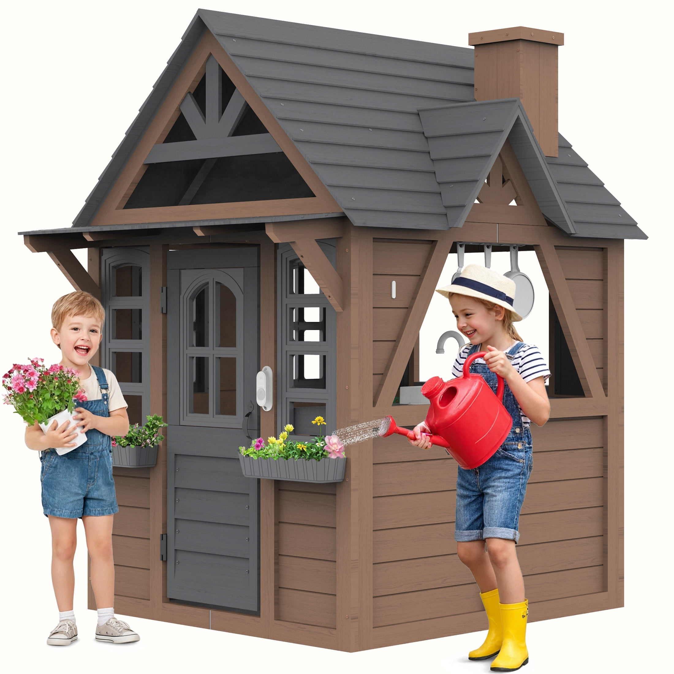 COCLUB Outdoor Playhouse for Kids Ages 4-8, Wooden Play House with ...