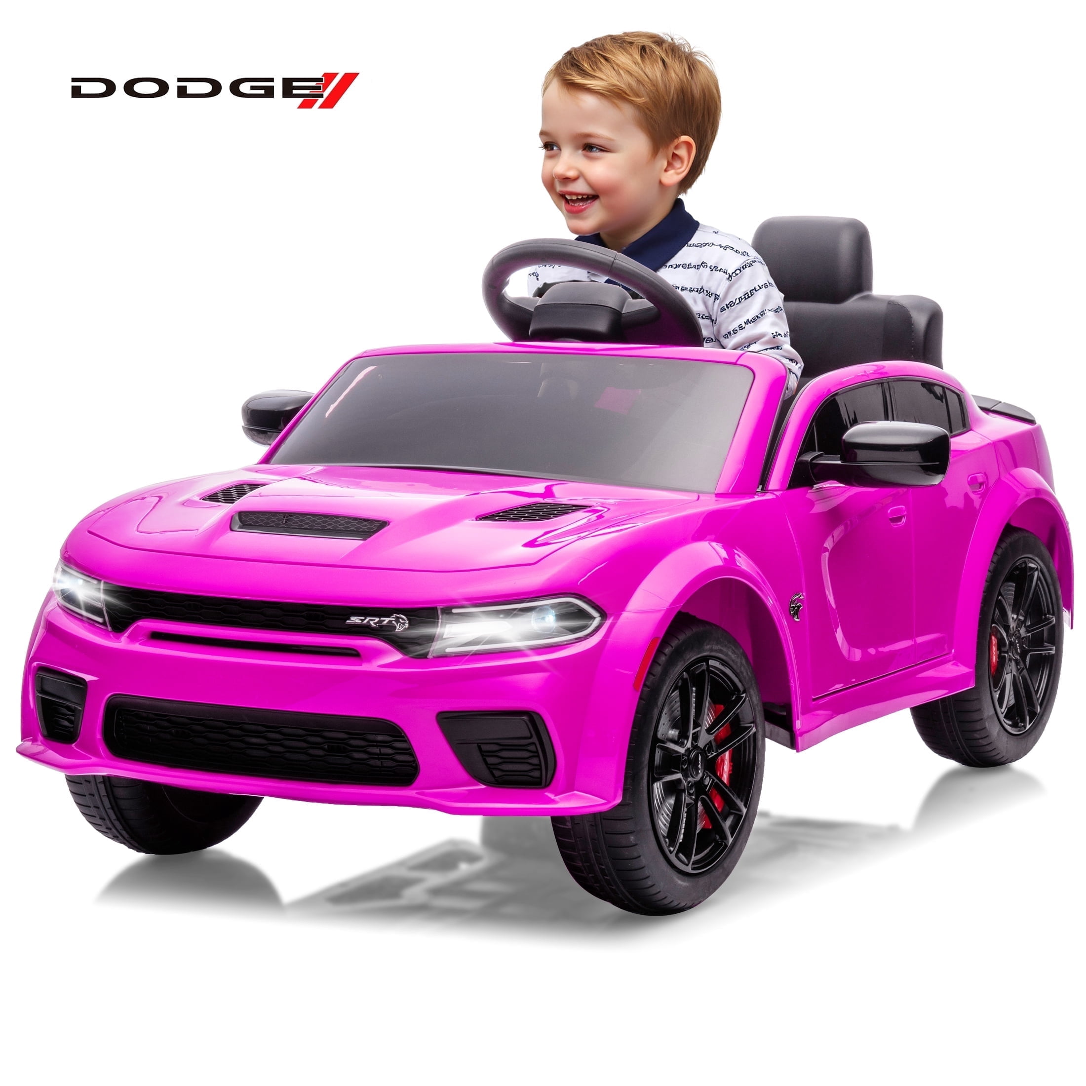 uhomepro 12V Dodge Charger SRT Hellcat Kids Ride-On Car, Pink, with ...