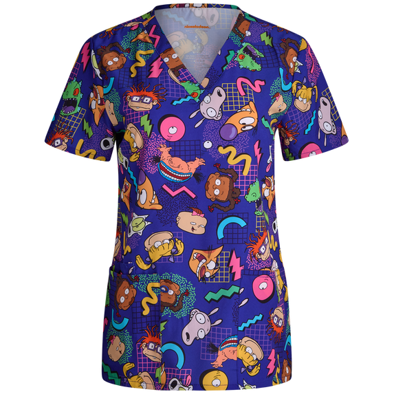 COCO BRANDS Rugrats Womens Scrub Tops - V-Neck Printed Scrub Tops for ...