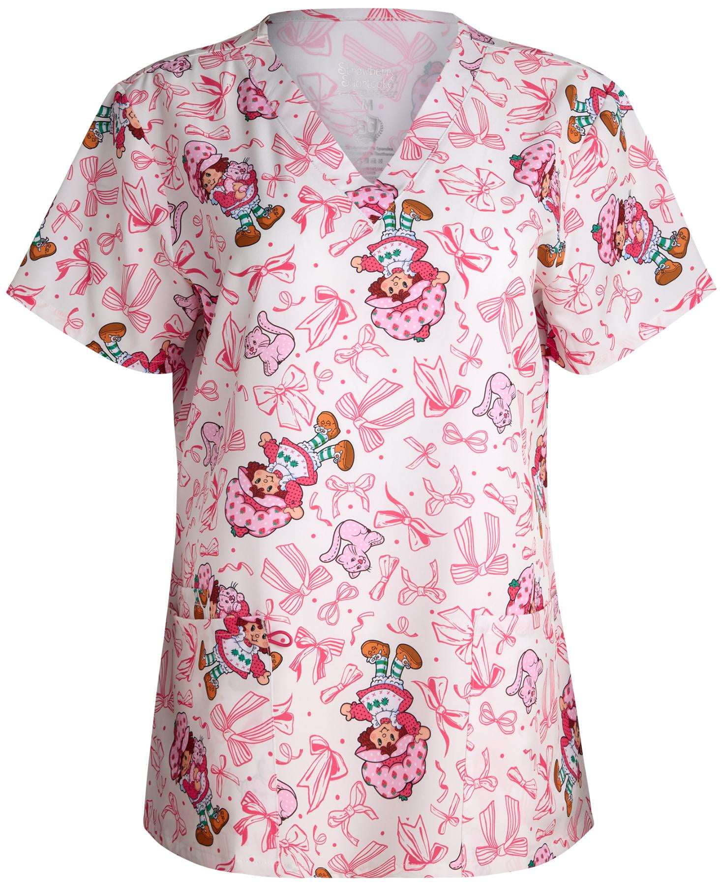 COCO BRANDS Strawberry Shortcake Womens Scrub Tops - Work Uniform Short ...
