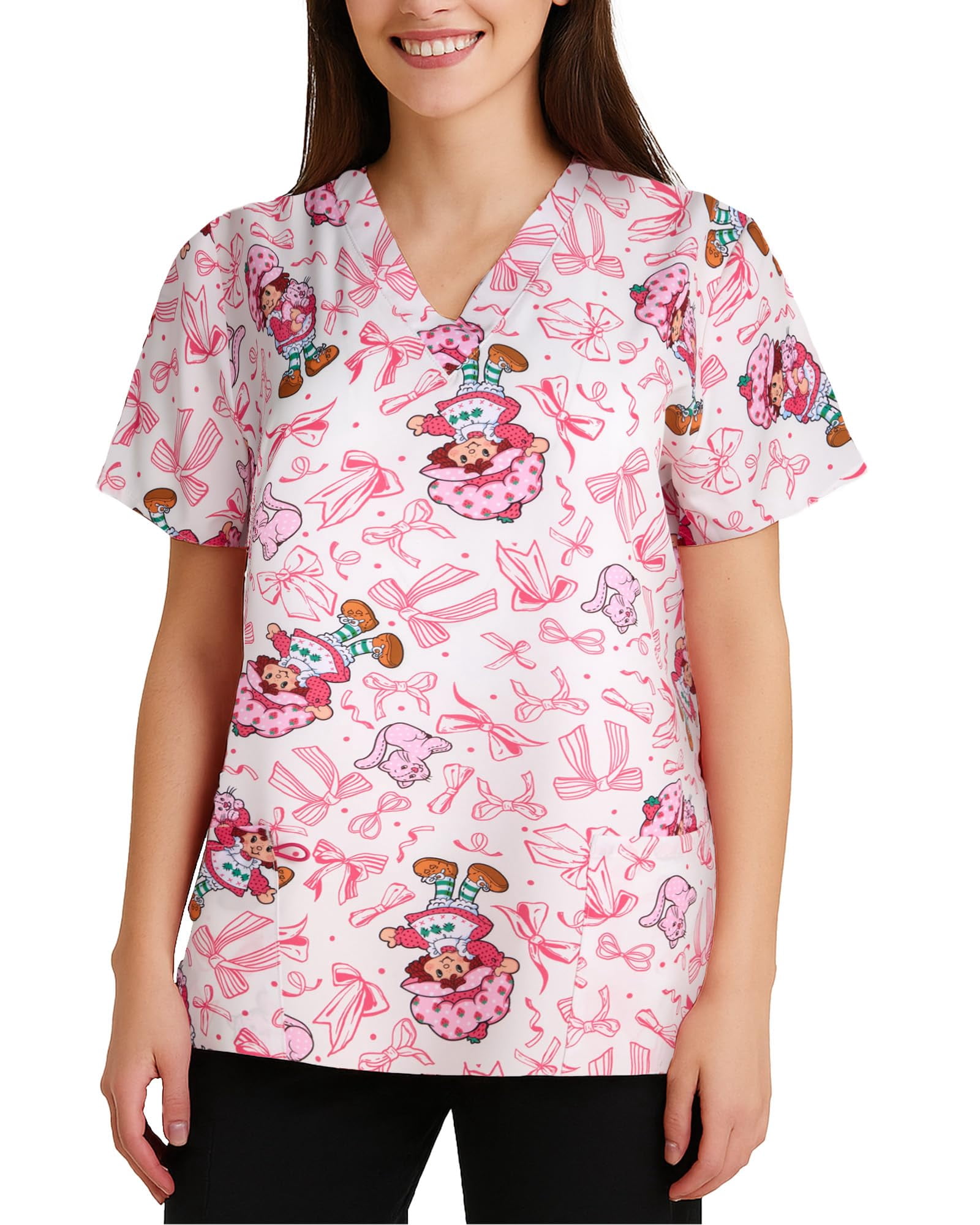 COCO BRANDS Strawberry Shortcake Womens Scrub Tops - Work Uniform Short ...
