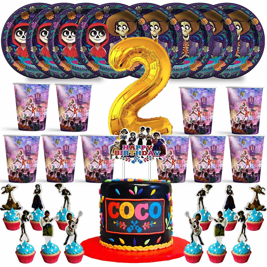 COCO Birthday 2nd Cups Party Supplies Plates Fans Decorations Cake ...