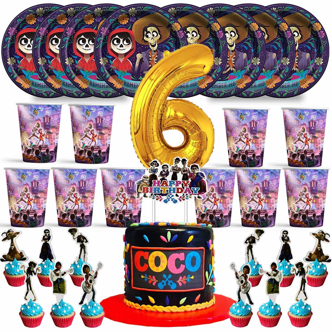 COCO Birthday 6th Cups Party Supplies Plates Fans Decorations Cake ...