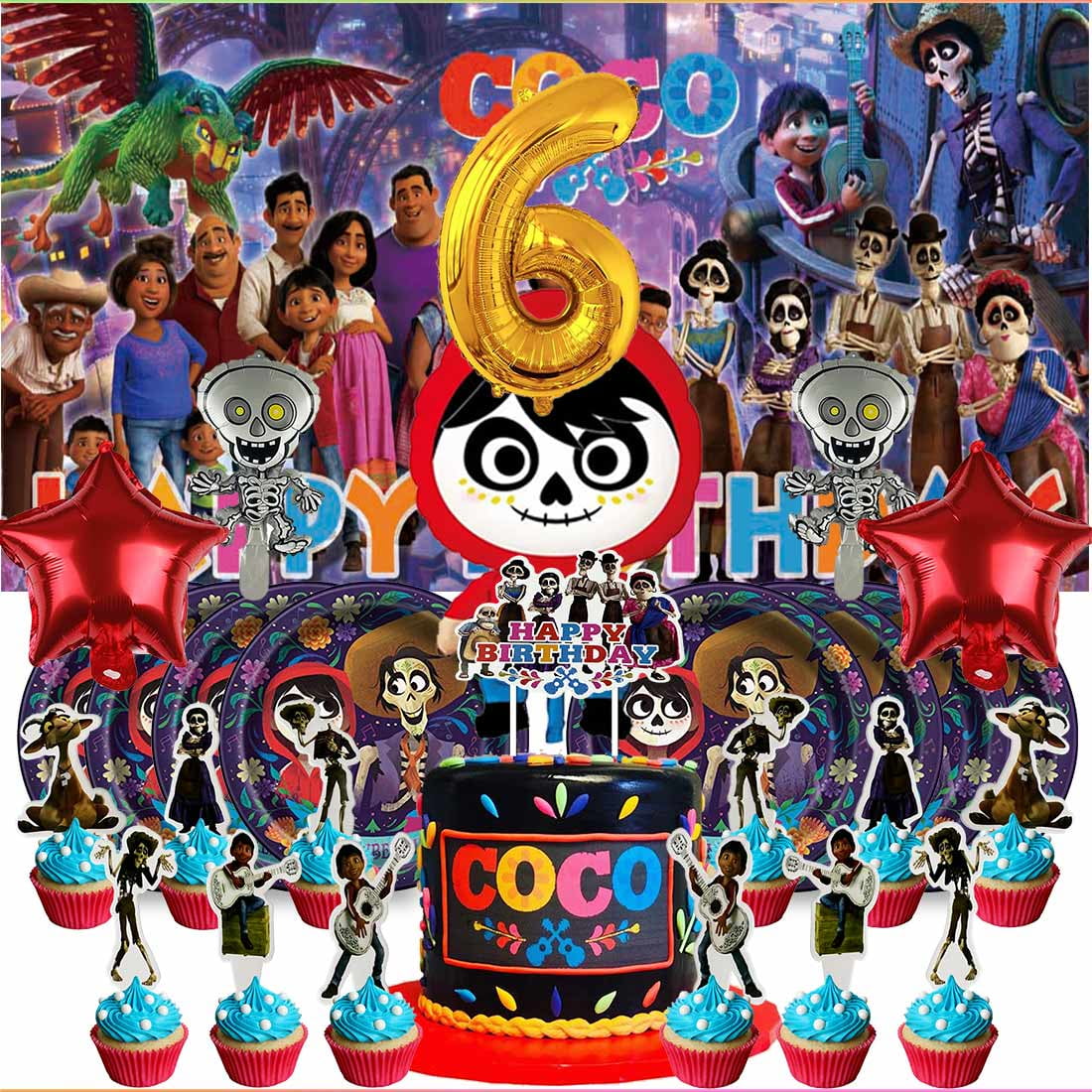 COCO Dream 6th Tableware Balloons Cake Toppers Backdrop Banner Supplies ...
