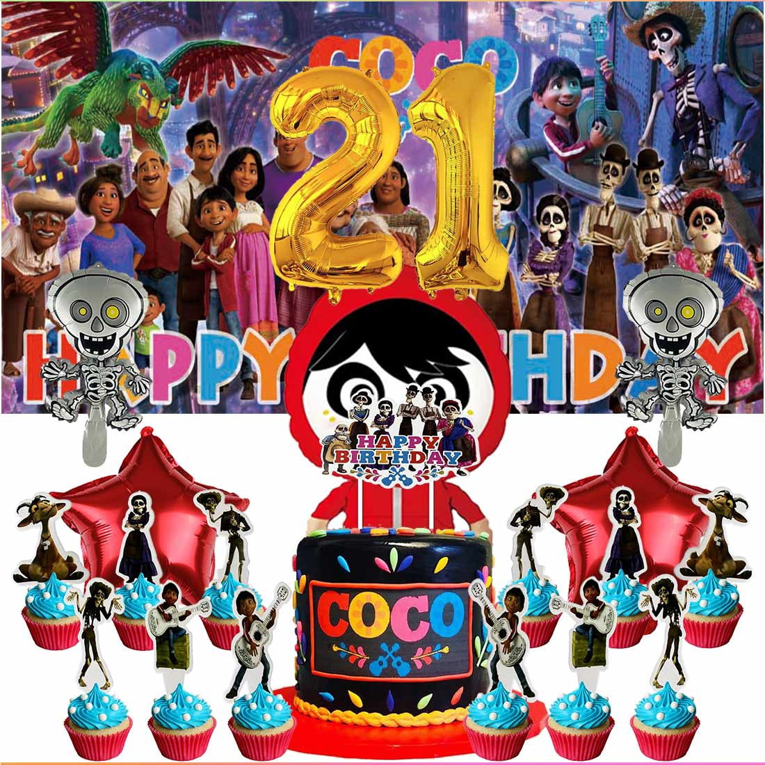 COCO Dream Party Supplies Decor 21th Kit Balloons Birthday Cake Topper ...