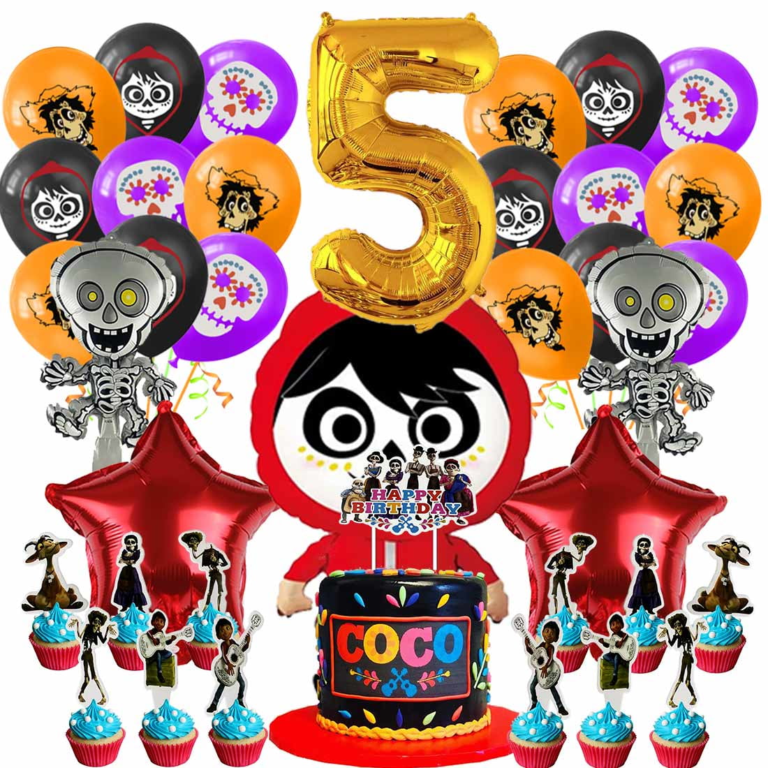 COCO Dream Party Supplies 5th Decor Kit Balloons Birthday Cake Topper ...