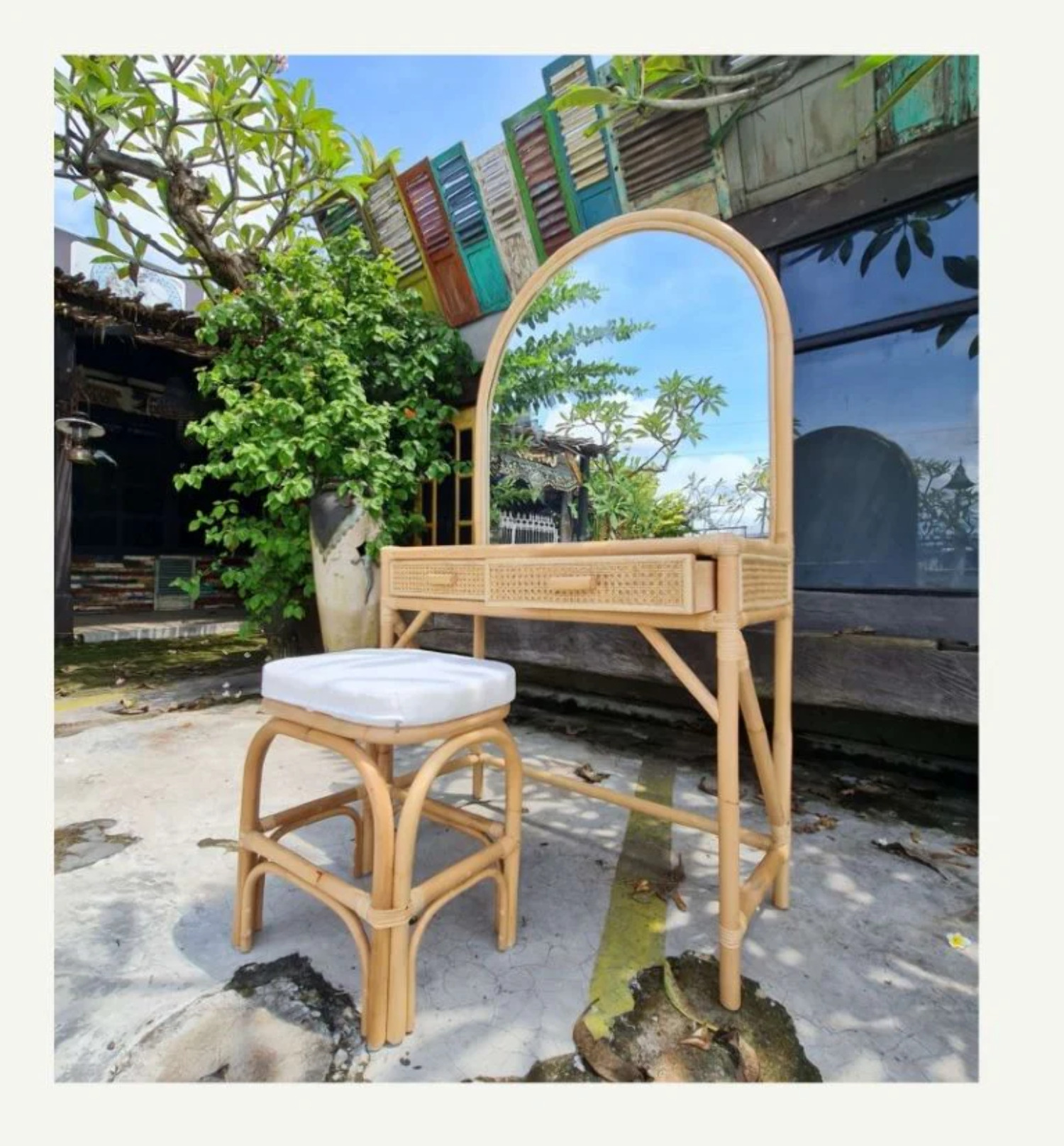 COCO Rattan Dressing Table with Stool - Walmart.com