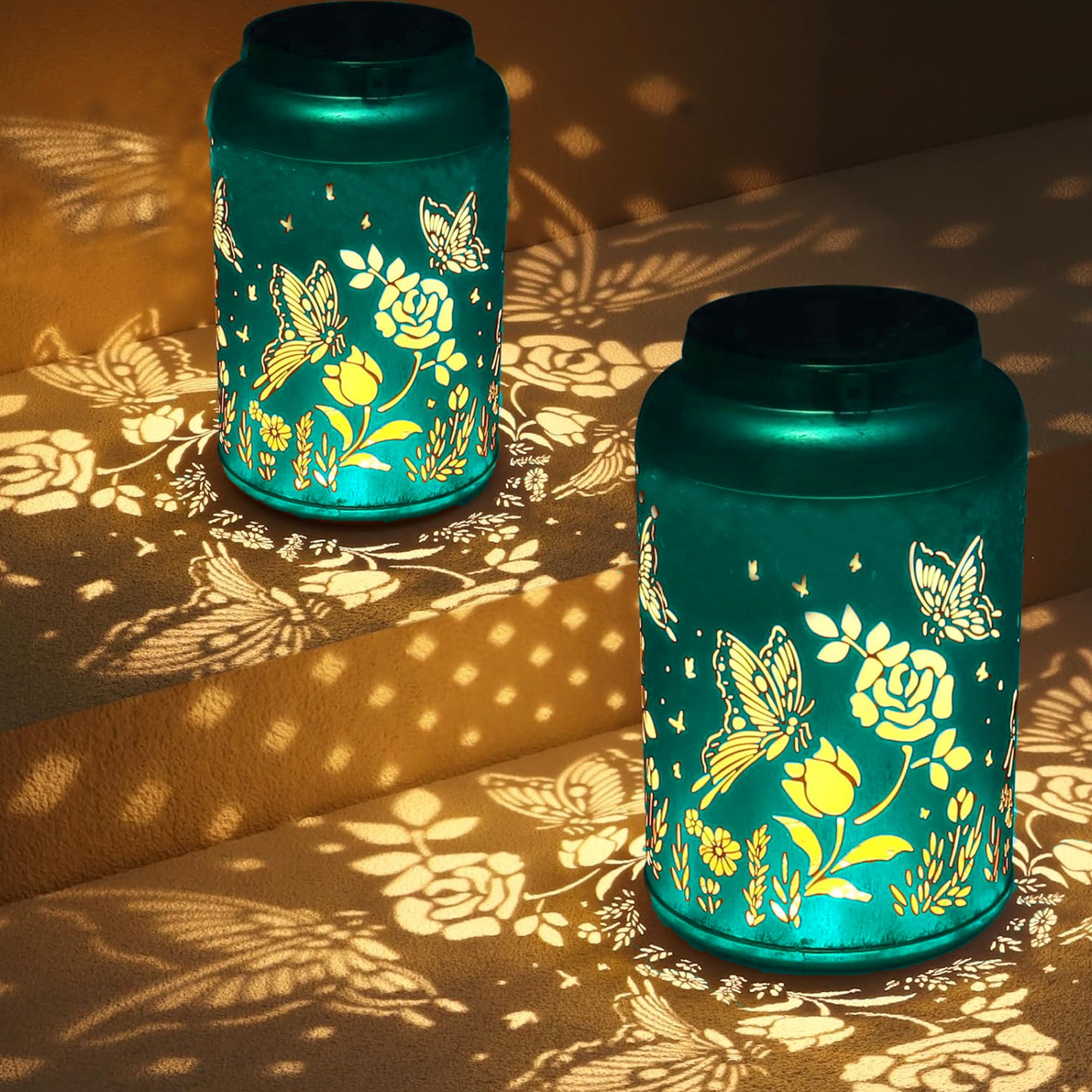 COCOBELA 2 Pack Butterfly Solar Lanterns Outdoor Hanging Metal ...