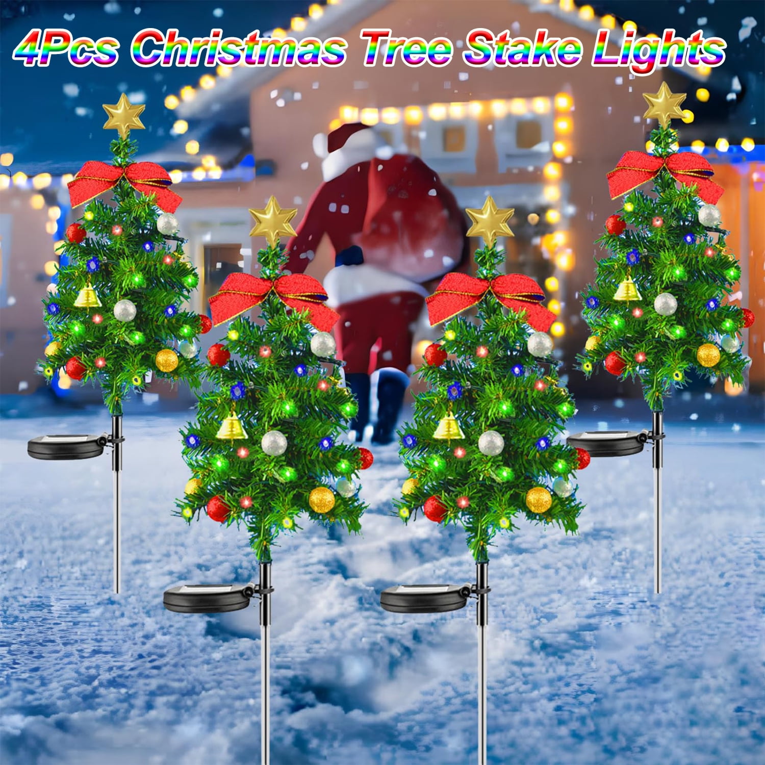 COCOBELA 4Pcs Solar Christmas Trees Stake Lights for Outdoor Decor, 2 ...