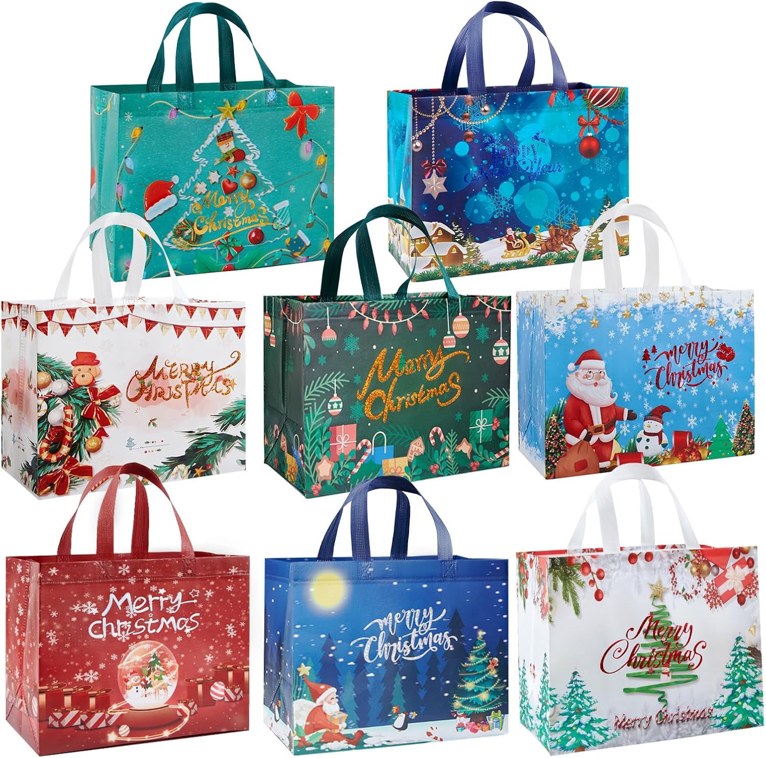 COCOBELA 8 Pack Christmas Gift Bags with Handles, Large Non-Woven Tote ...