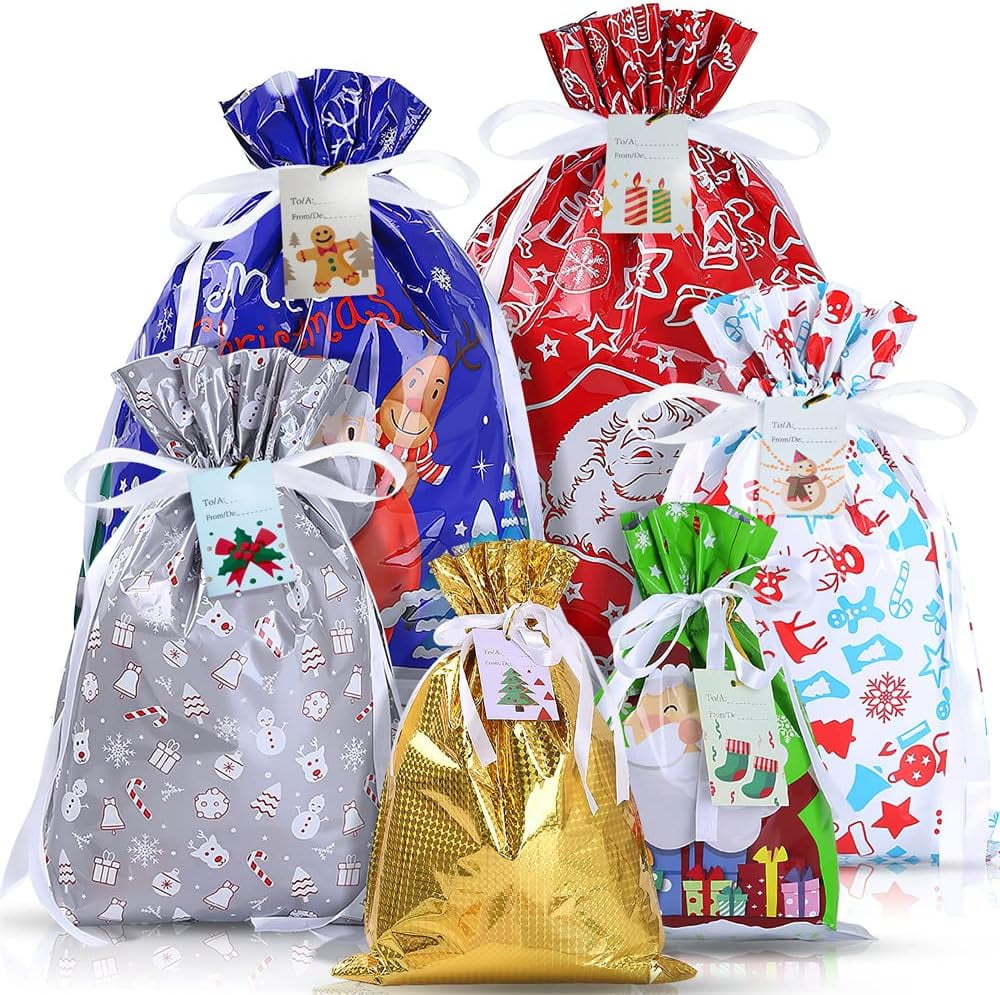 COCOBELA Christmas Gift Bags, Drawstring Christmas Gift Bags 25Pcs ...