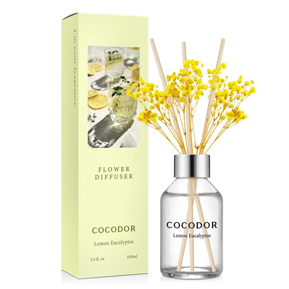 COCODOR Flower Reed Diffuser Set / 3.4oz / Lemon Eucalyptus/Scent ...