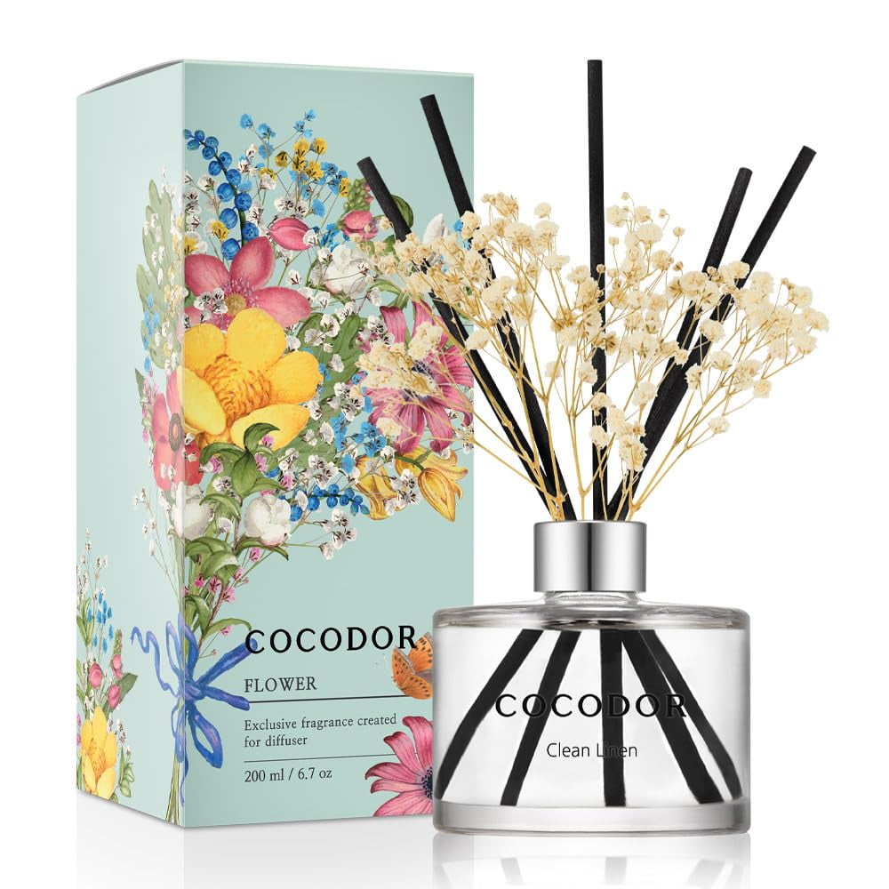COCODOR Flower Reed Diffuser Set / 6.7oz / Clean Linen/Scent Diffuser ...