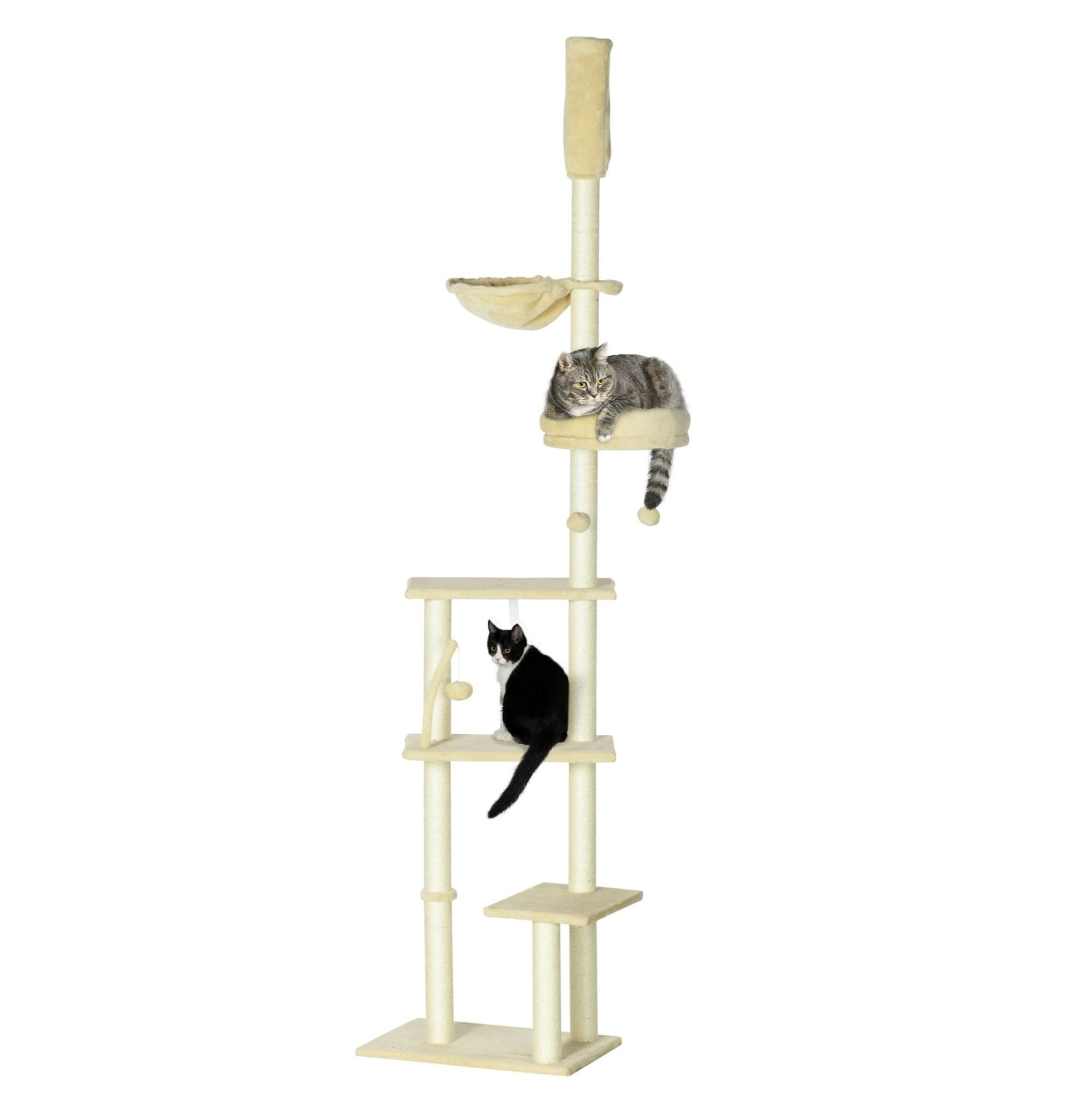 COCOKUN Adjustable Floor to Ceiling Cat Tree in Beige, Features a Cozy ...