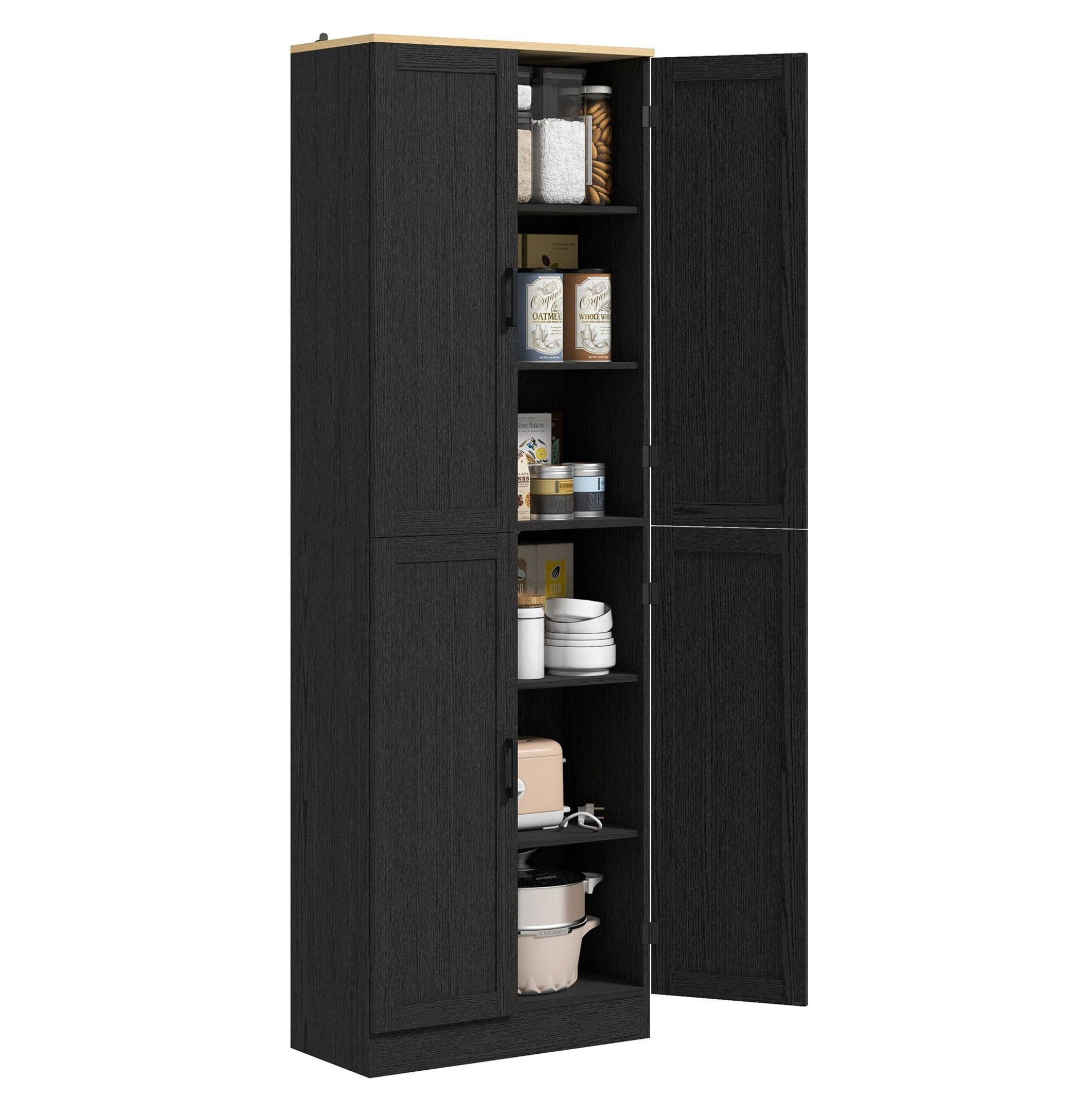 COCOKUN Freestanding Kitchen Pantry, 4-Door Kitchen Pantry Cabinet with ...