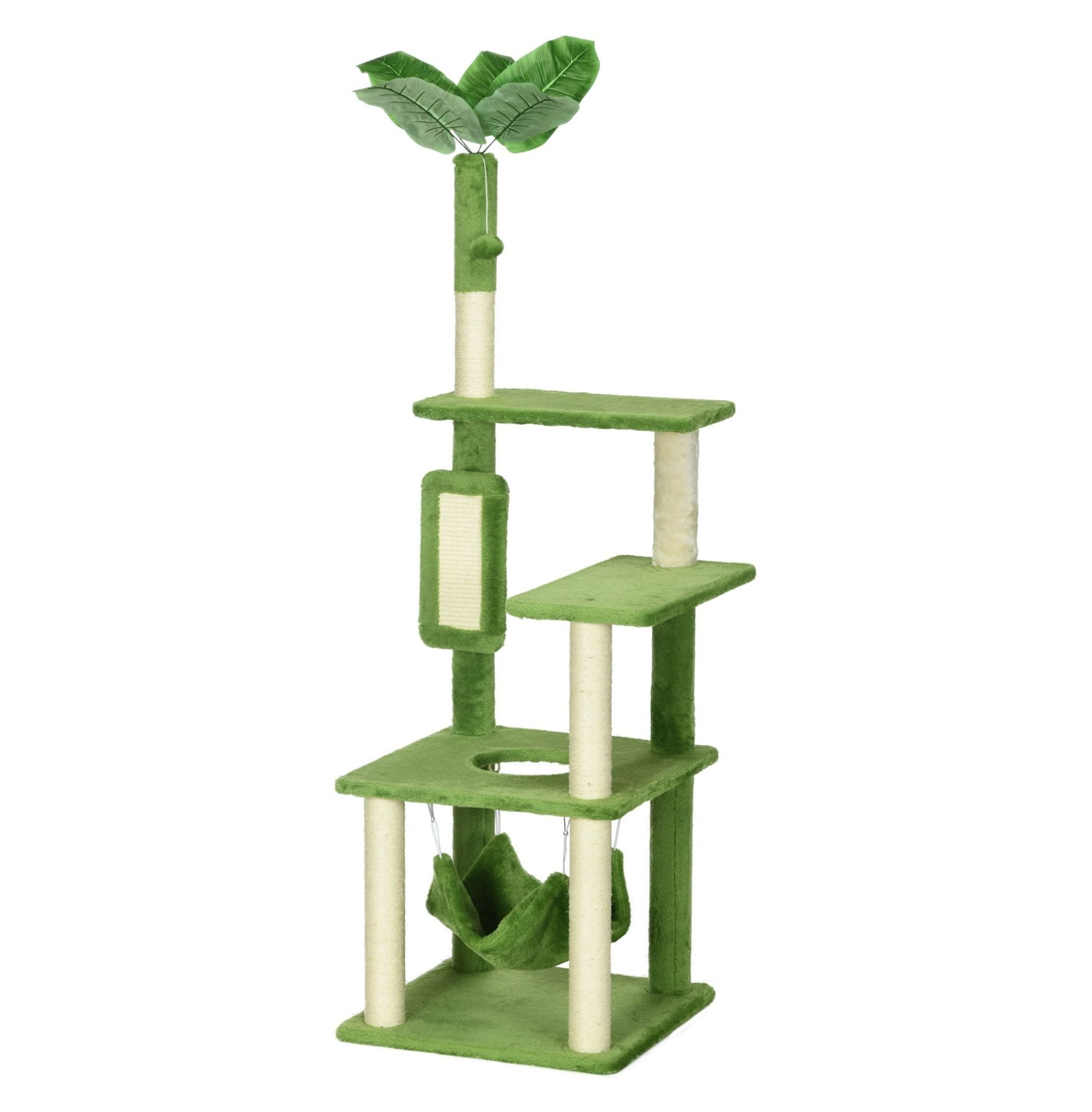 COCOKUN Indoor Cat Tree with Hammock Tower, Cozy Green Cat Furniture ...