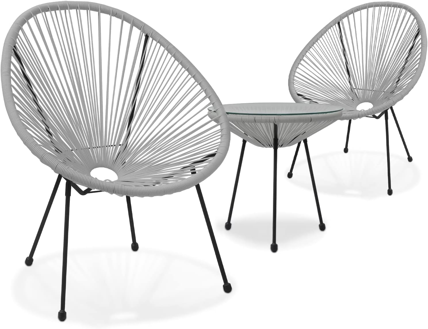 COCOKUN Outdoor Acapulco Chair Set 3-Piece with Glass Top Table ...