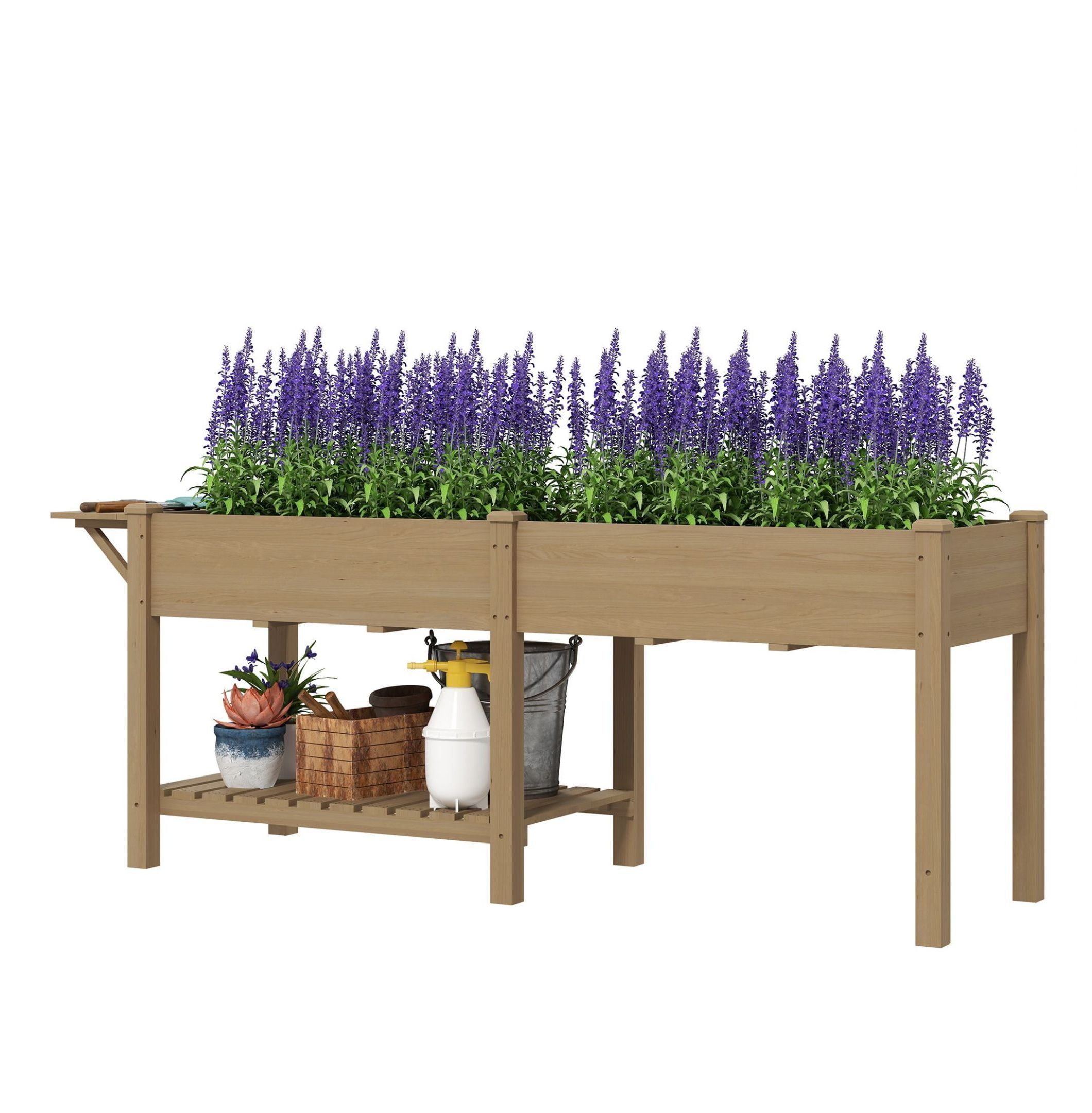 COCOKUN Raised Garden Bed with Side Table, Wood Planter Box Carbonized ...