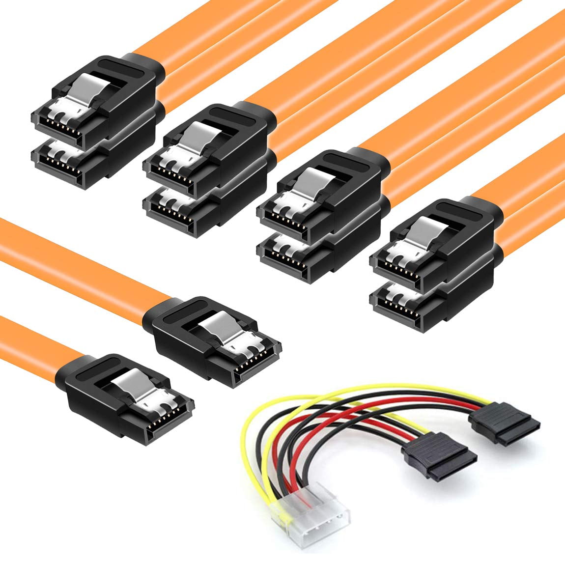 COCOMK SATA Cables III, SSD Data Cable 6.0 Gbps & SATA Power Splitter ...