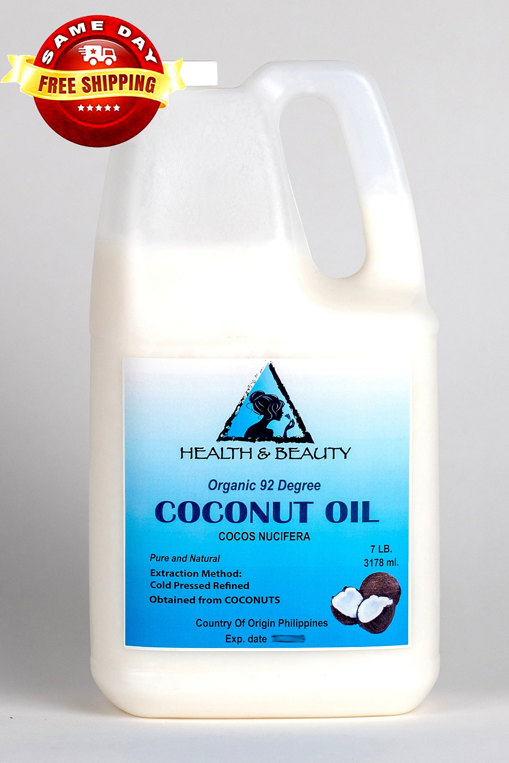 H&B Oils Center Co, 100% Pure Refined Cold Pressed Coconut Oil, 92 Deg ...