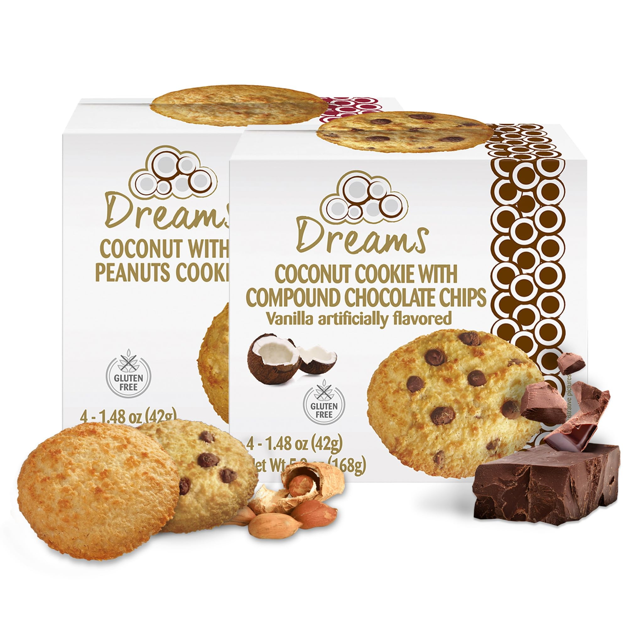 COCONUTS - Kit, 2 OIF8 Boxes with 4 Units - 1 Cookie with Compound Chocolate Chips & 1 with ...