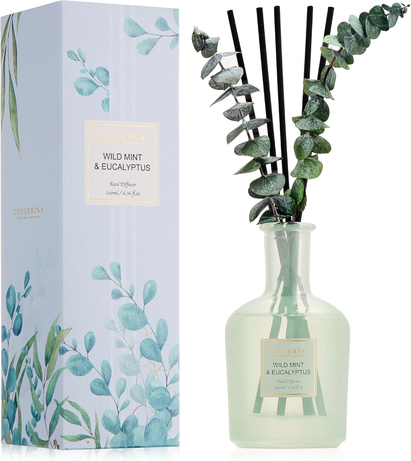 COCORRÍNA Eucalyptus & Wild Mint Reed Diffuser – 6.76 oz Essential Oil ...