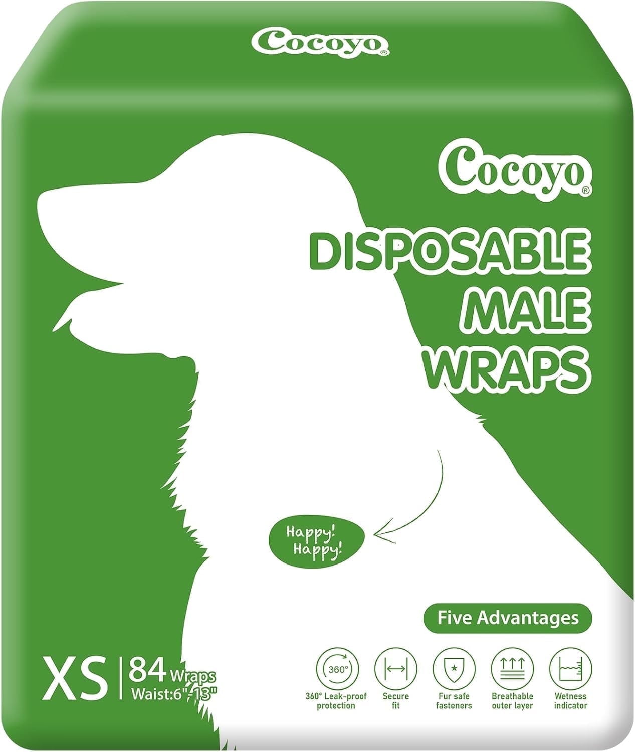 COCOYO Y11 Disposable Male Dog Wraps, Extra Small Size, 84 Count, Super Absorbent, Breathable ...